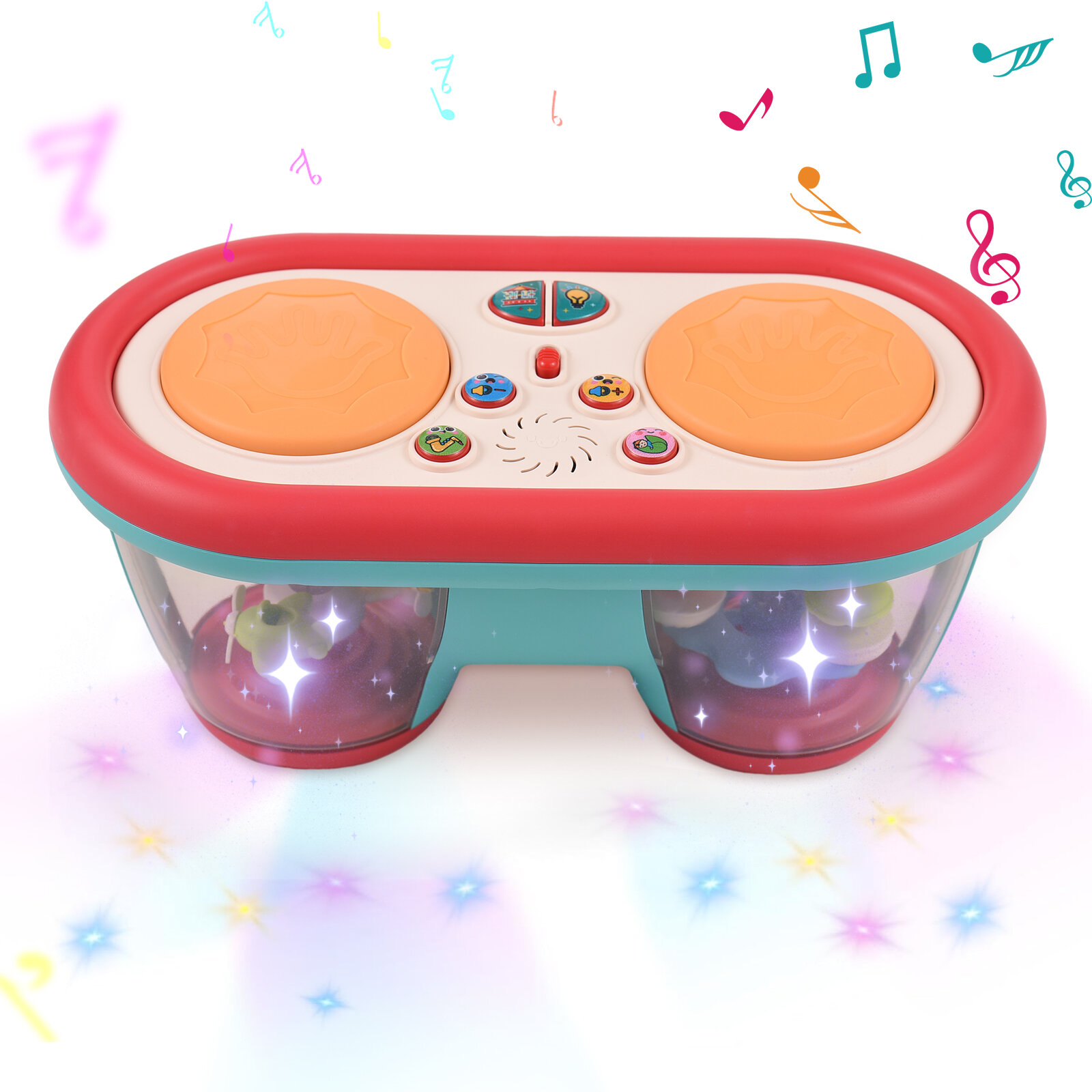 Электрическая музыкальная барабанная ночная лампа с изменением цвета, проектор барабана, подарок на день рождения, музыкальный инструмент с вращающимися огнями и звуками, многофункциональный хлопающий барабан, ударный инструмент, 4 звука барабана, 4