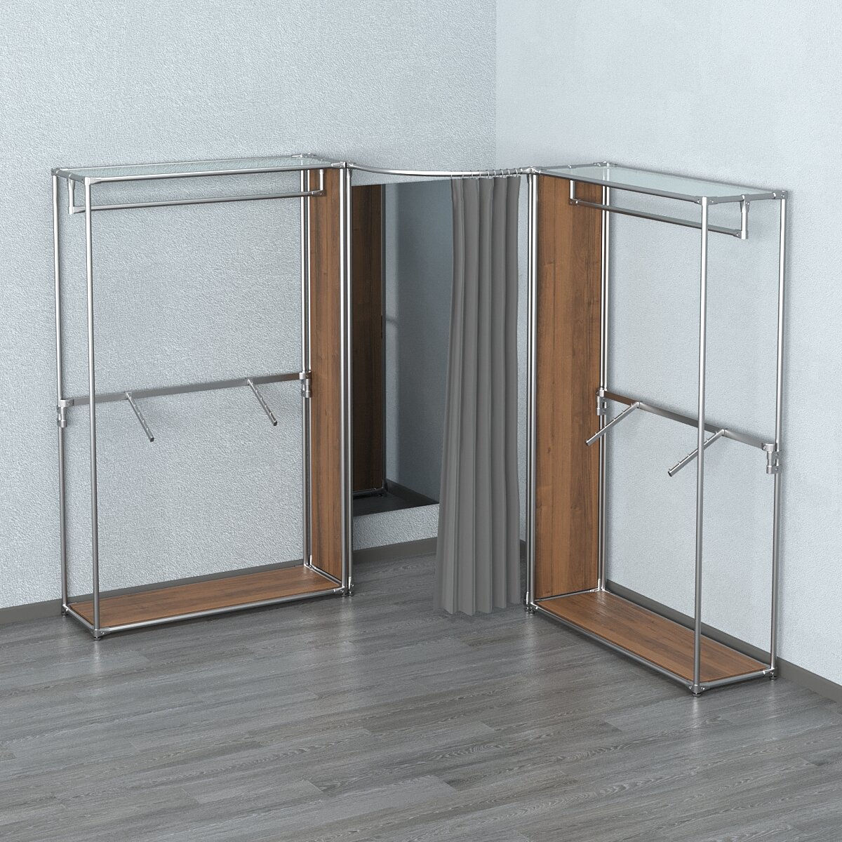 Примерочная (вход- дуга) с зеркалом из системы хром с поручнями №2-2, Орех