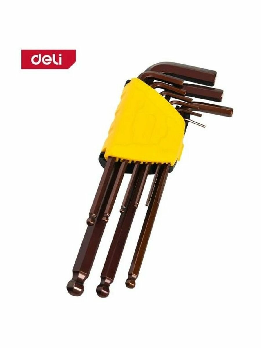 Набор шестигранных ключей DELI DL230709G удлиненных, 9 шт, S2, пластиковый держатель