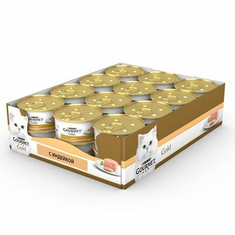 Влажный корм Gourmet Голд Паштет для кошек с индейкой Банка, 85г, 24 шт