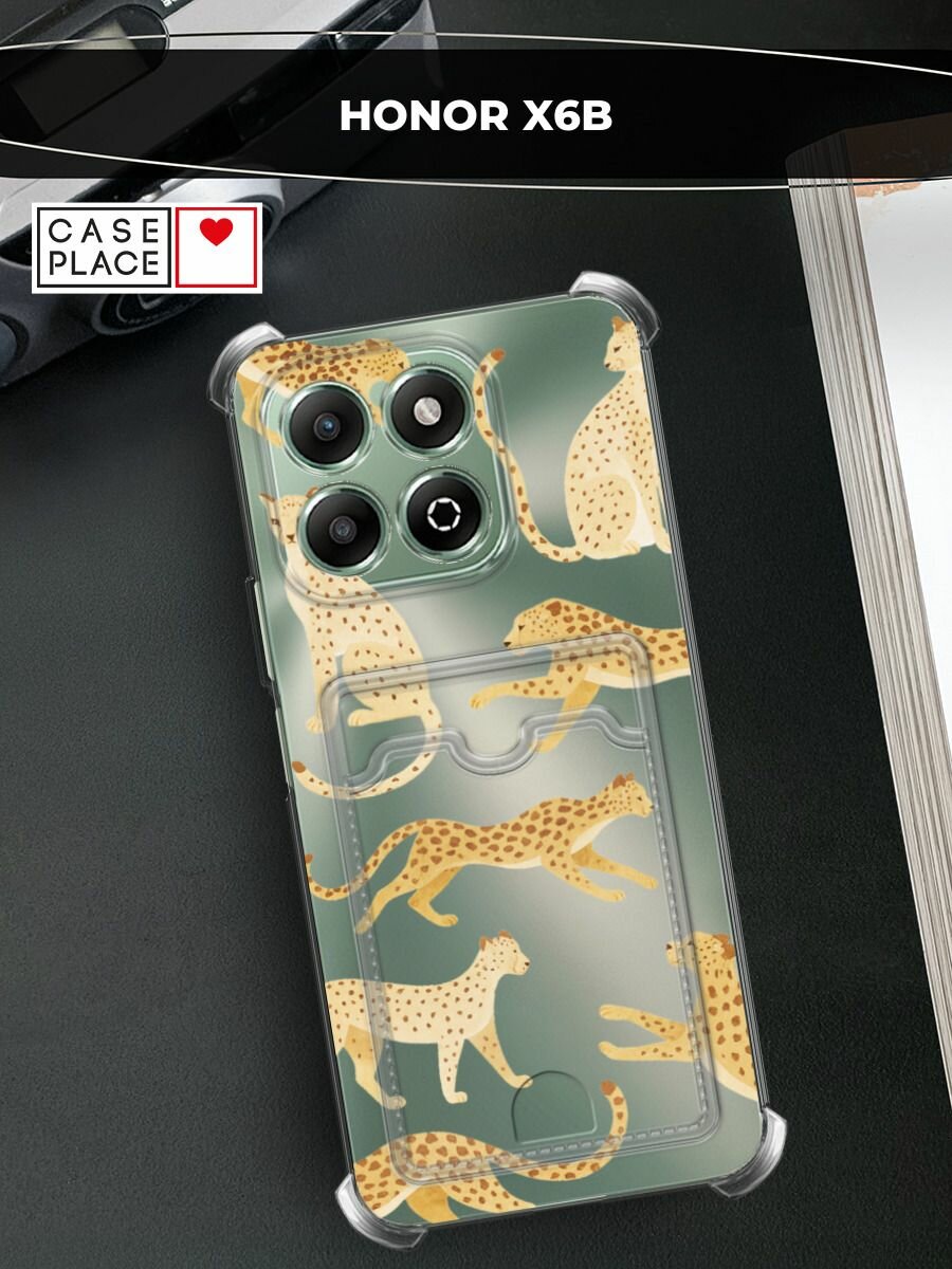 Чехол на Honor X6b (Хонор X6b) с картой и принтом Восемь леопардов