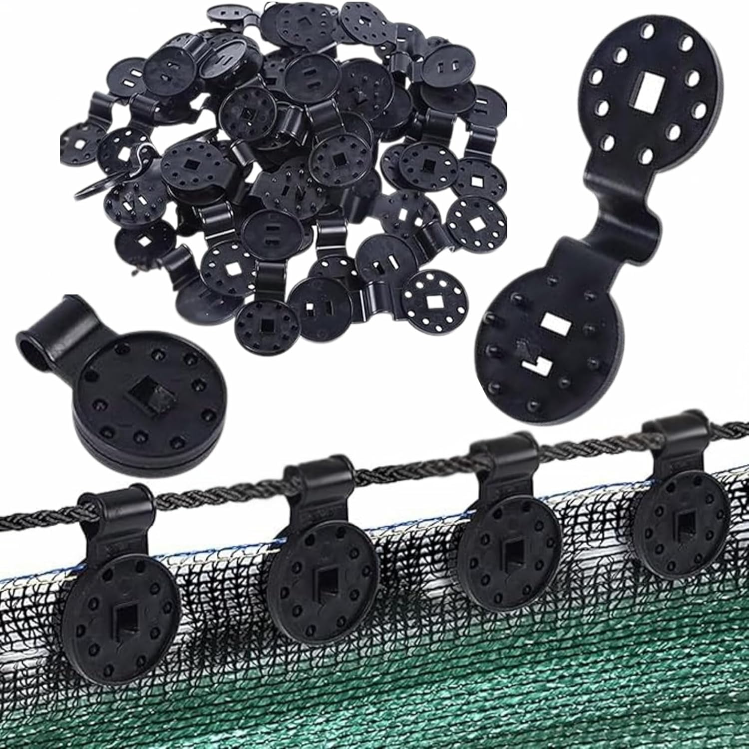 100 крепежи для закрепления тентного полотна для солнцезащиты Черные, из прочного ПП материала, с трехточечной зажимной конструкцией, стойкие к ультрафиолетовому старению, для длительного использования на открытом воздухе, легко устанавливаются и