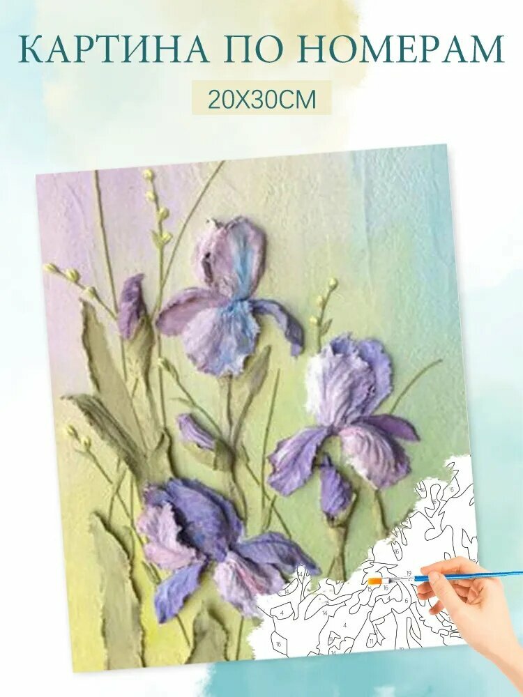 Картина по номерам на холсте с без подрамником 20х30 / "Элегантный ирис"