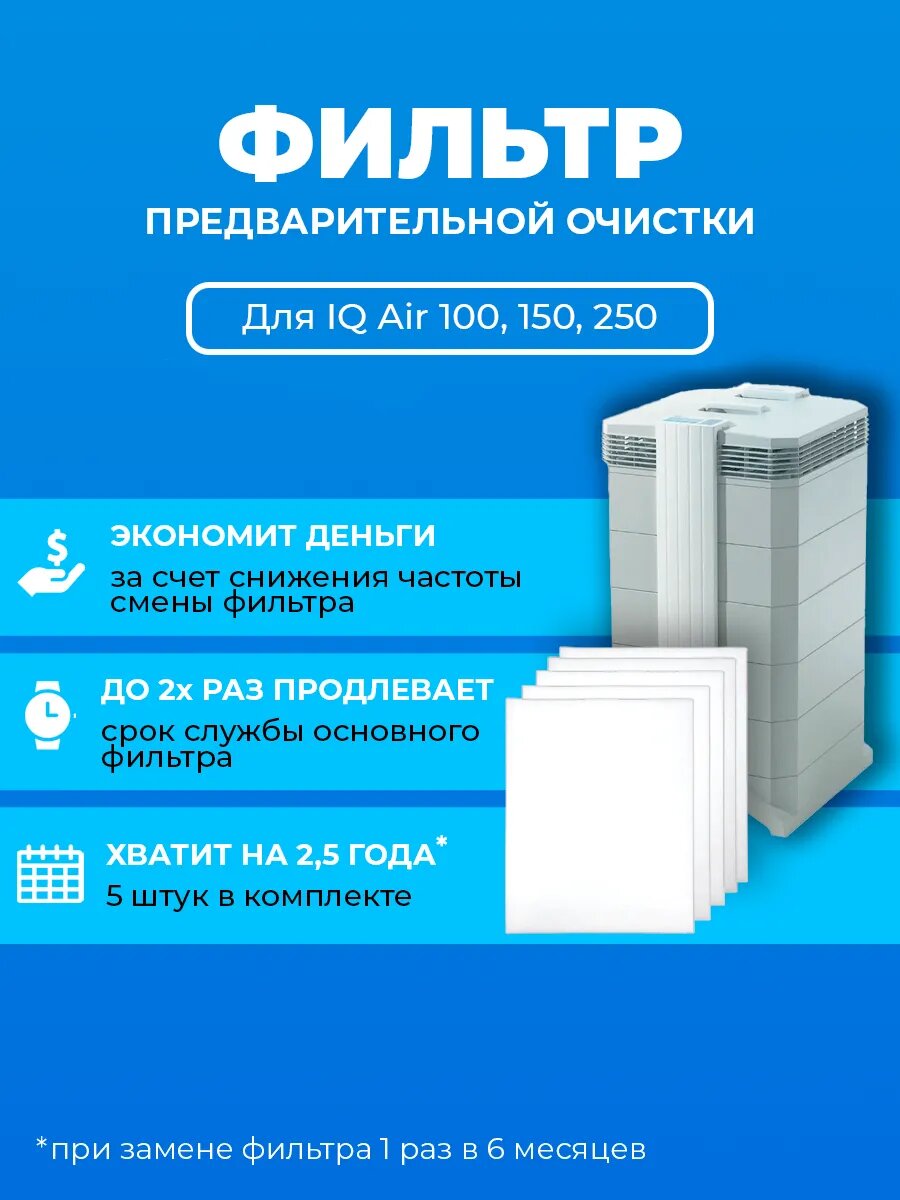 Фильтр для очистителя воздуха IQ Air 100,150, 250, GC, GCX 5 шт