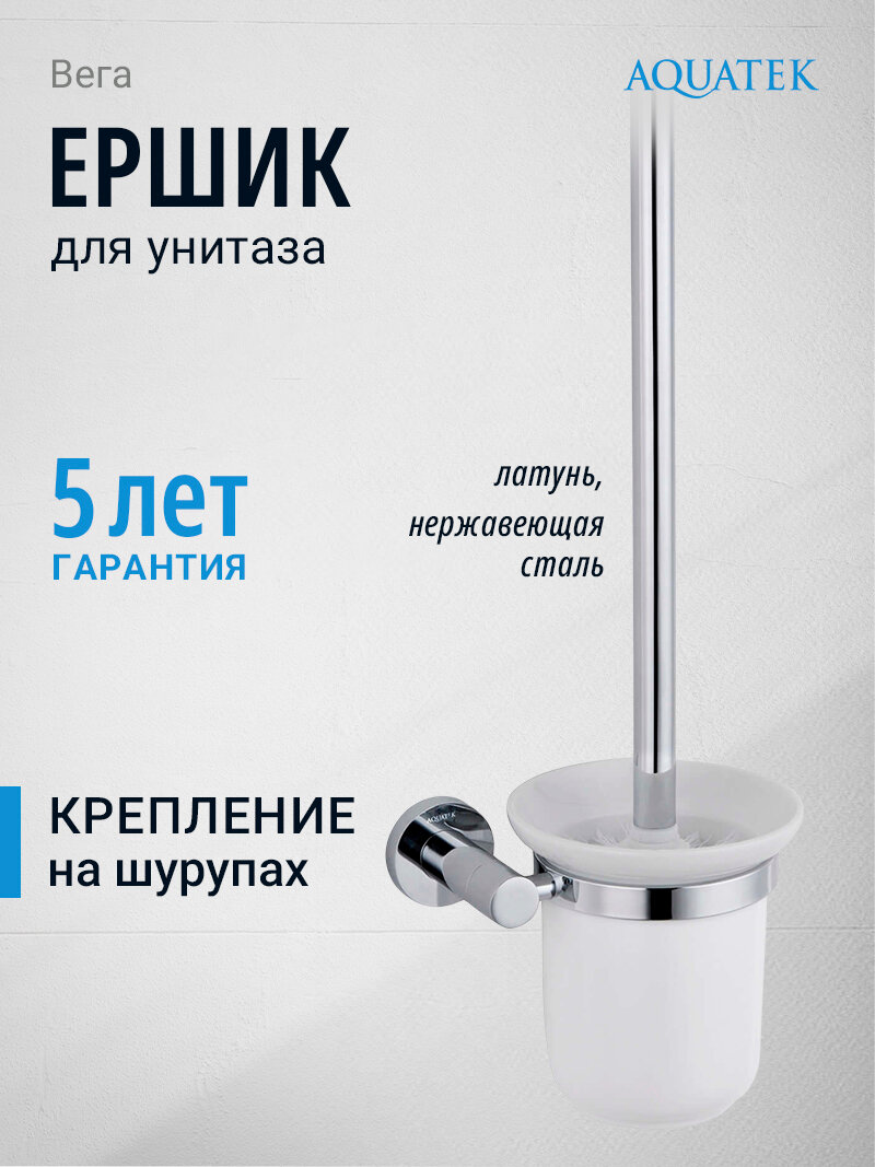 Ершик для унитаза подвесной Aquatek Вега AQ4010CR хром, стекло