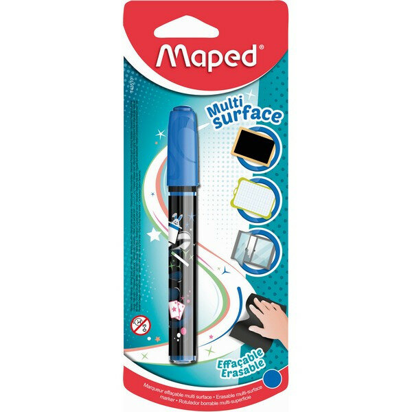 Маркер для любой поверхности MAPED Multi Surface, голубой, стираемый, в блистере (MAPED 743510)