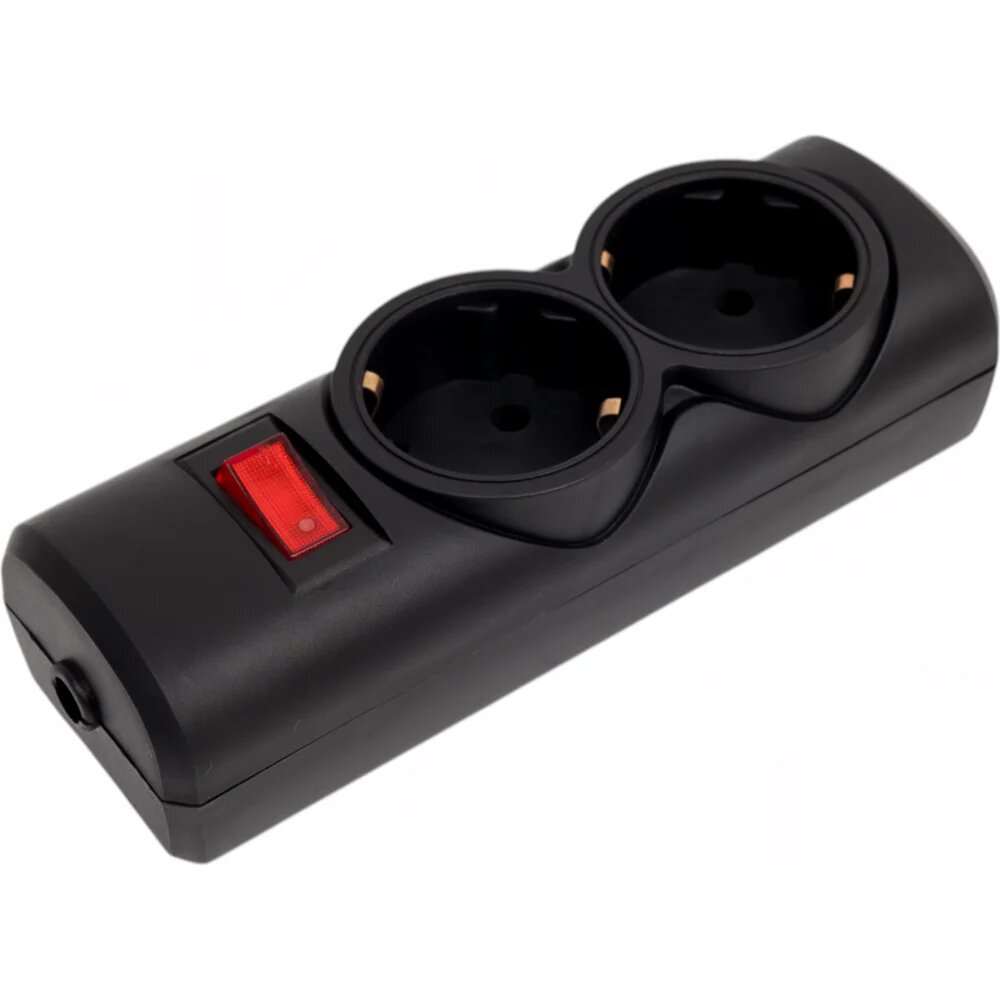Сетевая колодка PROGIX 2 розетки, с/3, чёрная PRO7, пластиковый корпус, тип Schuko, бытовое назначение