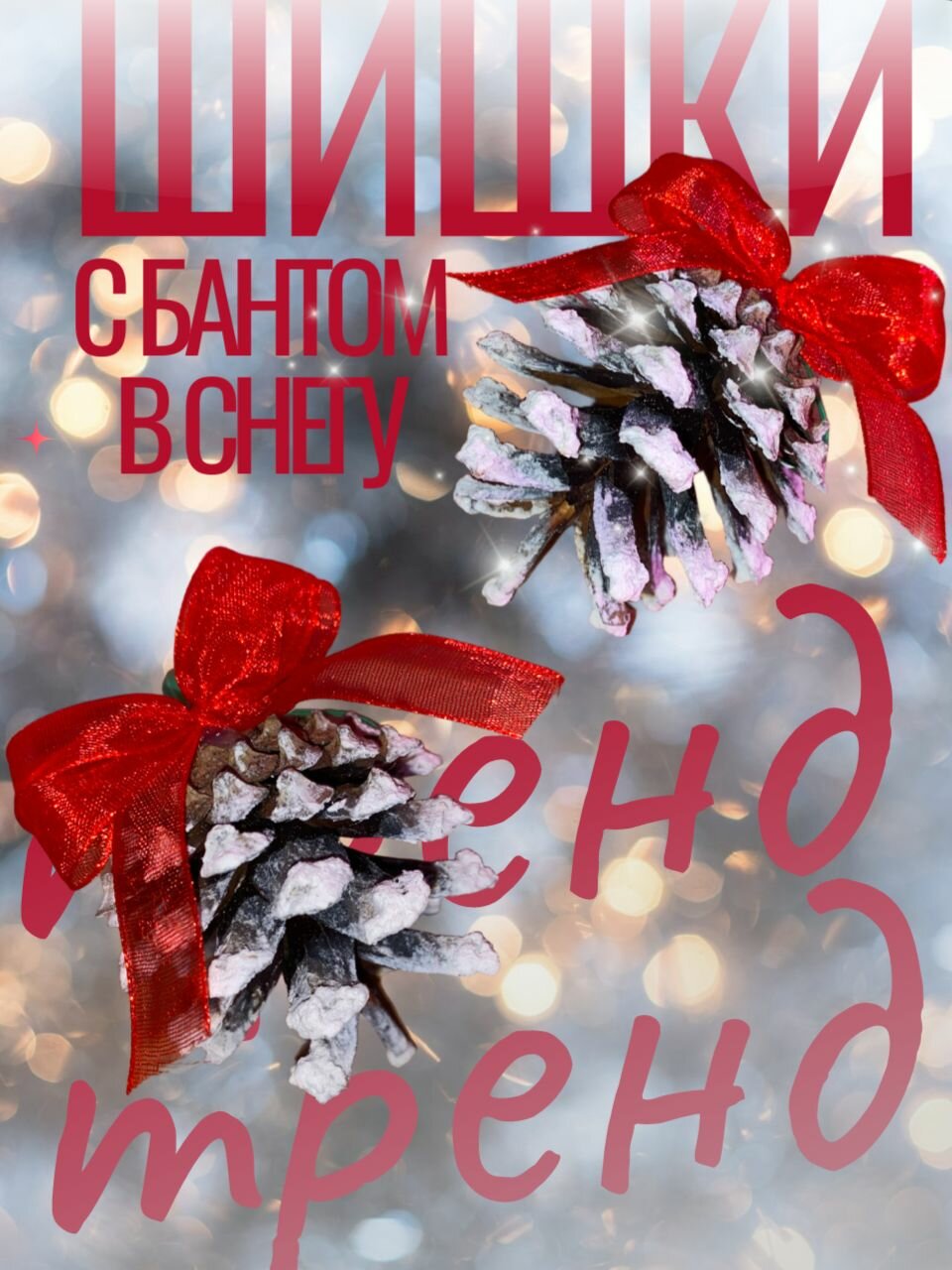 Шишки в снегу c красным бантом