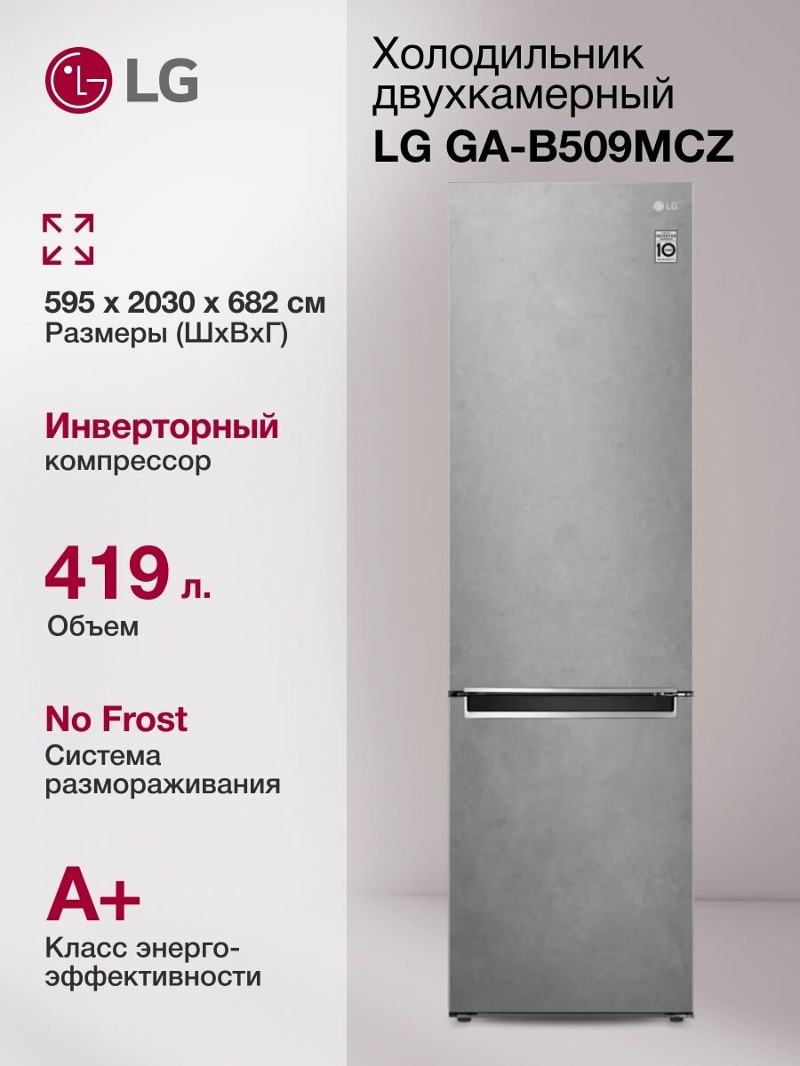 Холодильник двухкамерный LG GA-B509MCZL т. серый
