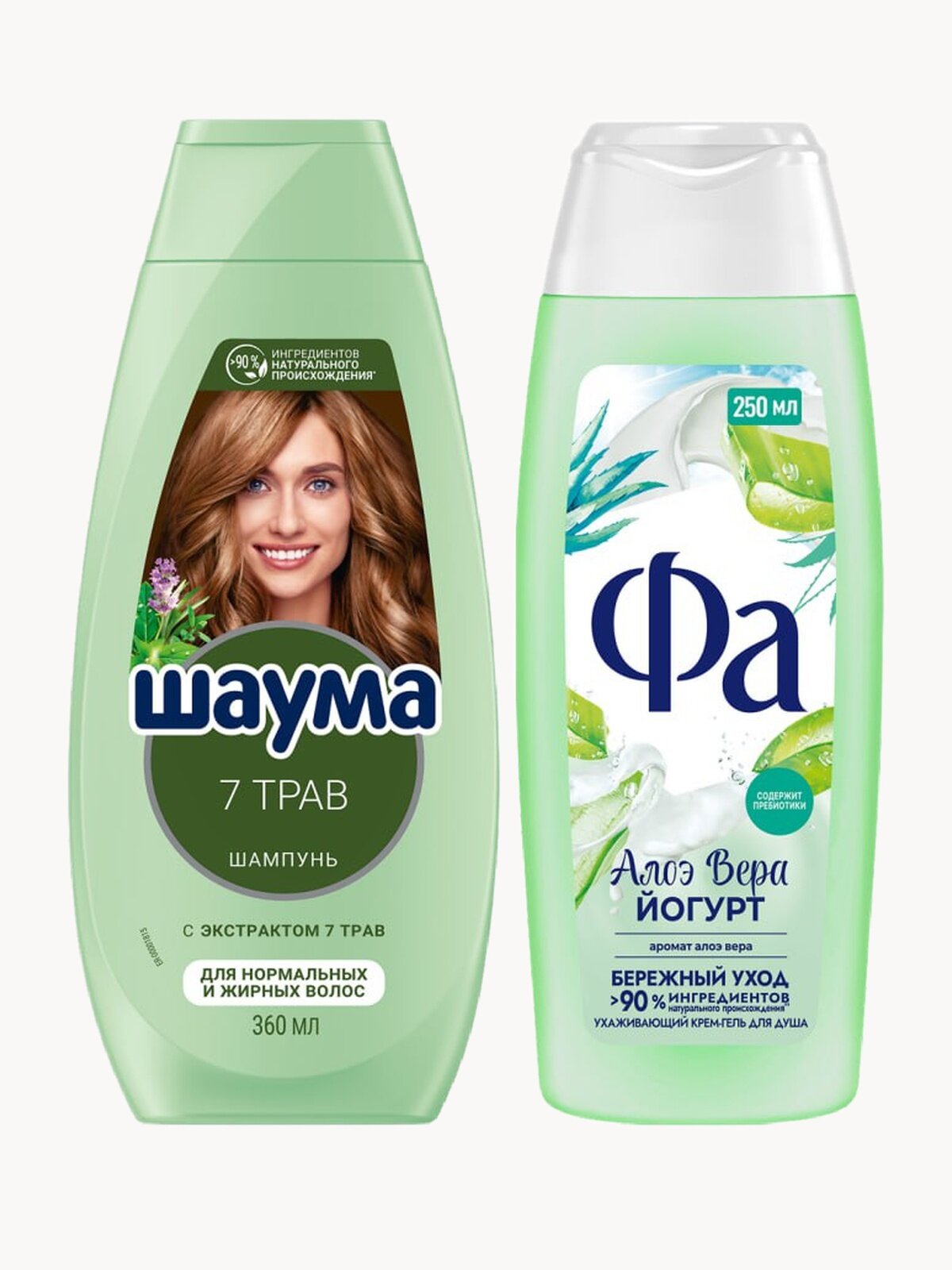 Шаума набор Шампунь 360 7 трав + Фа Гель для душа 250 Алоэ Вера Йогурт