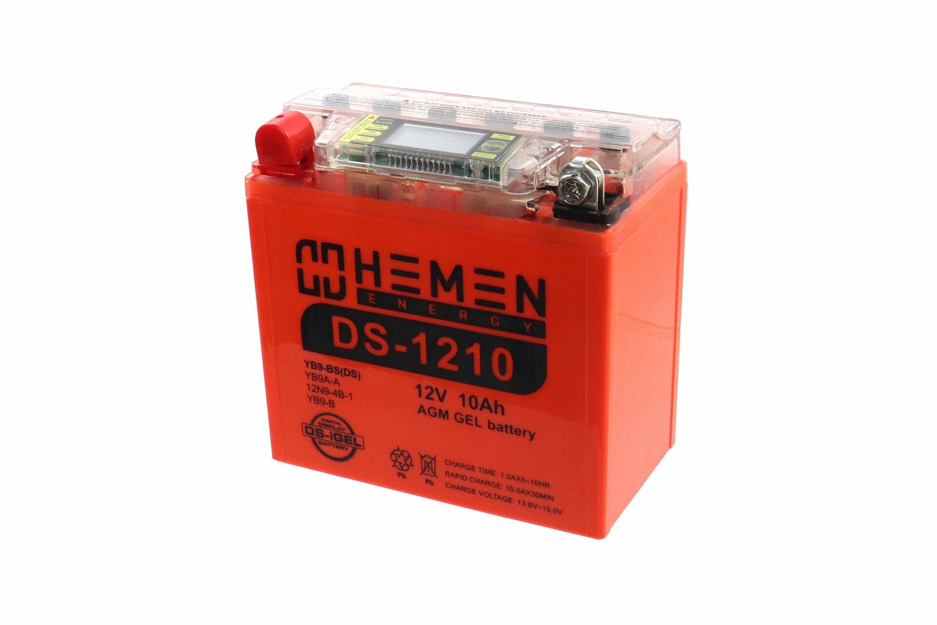 Аккумулятор 12В10Ач HEMEN ENERGY DS1210 (12N9-4B-1) С дисплеем (гелевый) (прям. пол)(137*77*135мм)