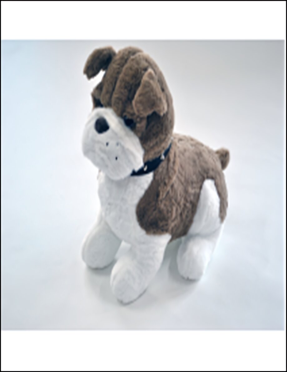 Мягкая игрушка собака, 23x43x38 см, коричнево-белая, с ошейником, искусственный мех