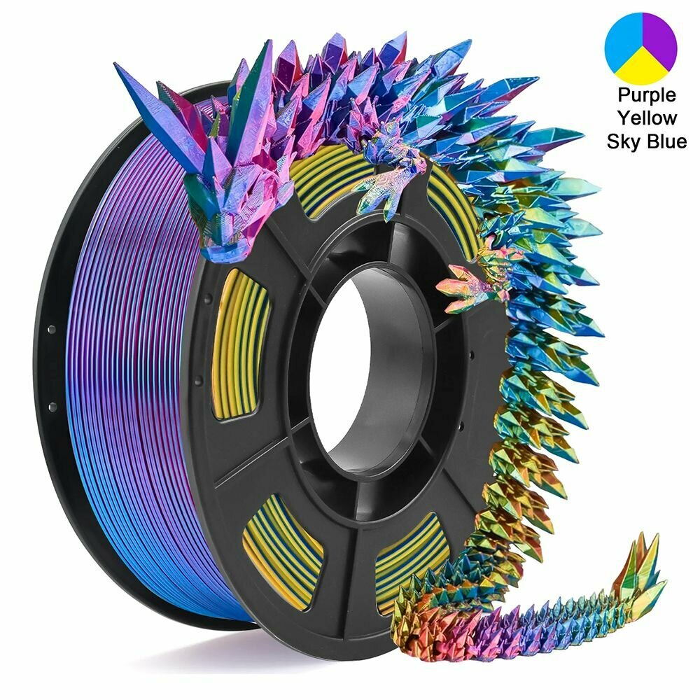 Блестящий трехцветный PLA филамент для 3D-принтера 1,75 мм, 1 кг (золотой, синий, розовый)
