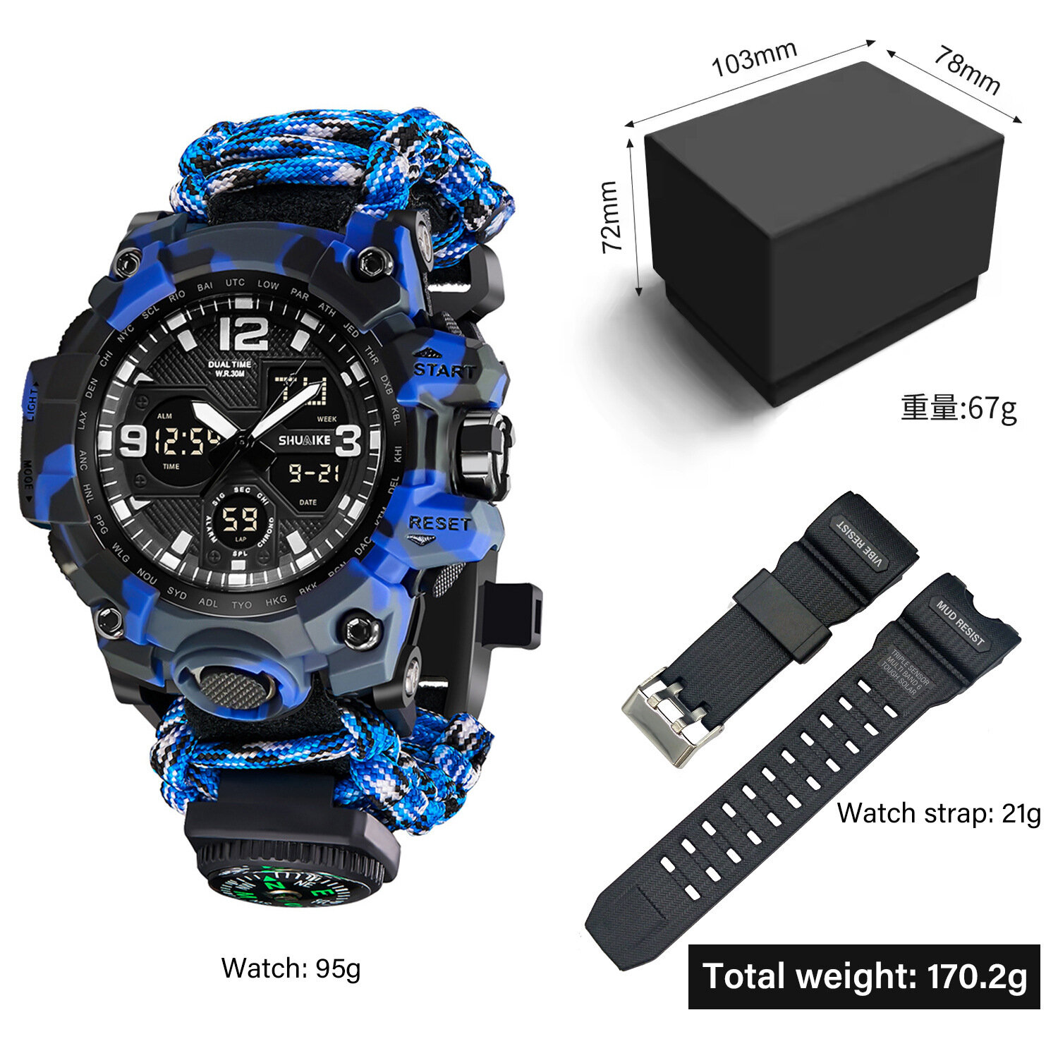 Электронные часы с двойным дисплеем, свисток, огниво, компас, термометр для мужчин, наручные часы для активного отдыха, в наличии, оптовая продажа