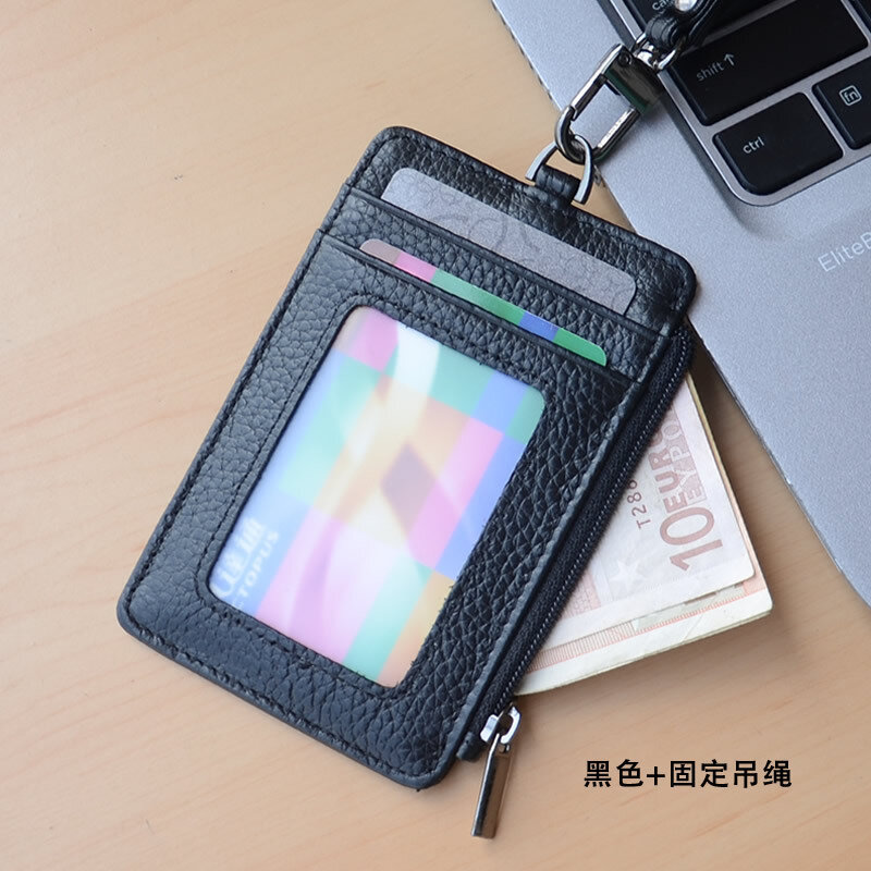Держатель для карт доступа из натуральной кожи, подвесной органайзер для автобусных карт, кошелек на молнии, двусторонний держатель для карт и удостоверений, простой и ультратонкий