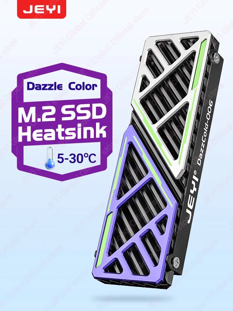Радиатор SSD-накопителя JEYI M.2 2280 PS5 изготовлен из магниево-алюминиевого сплава с термостойкой силиконовой прокладкой.