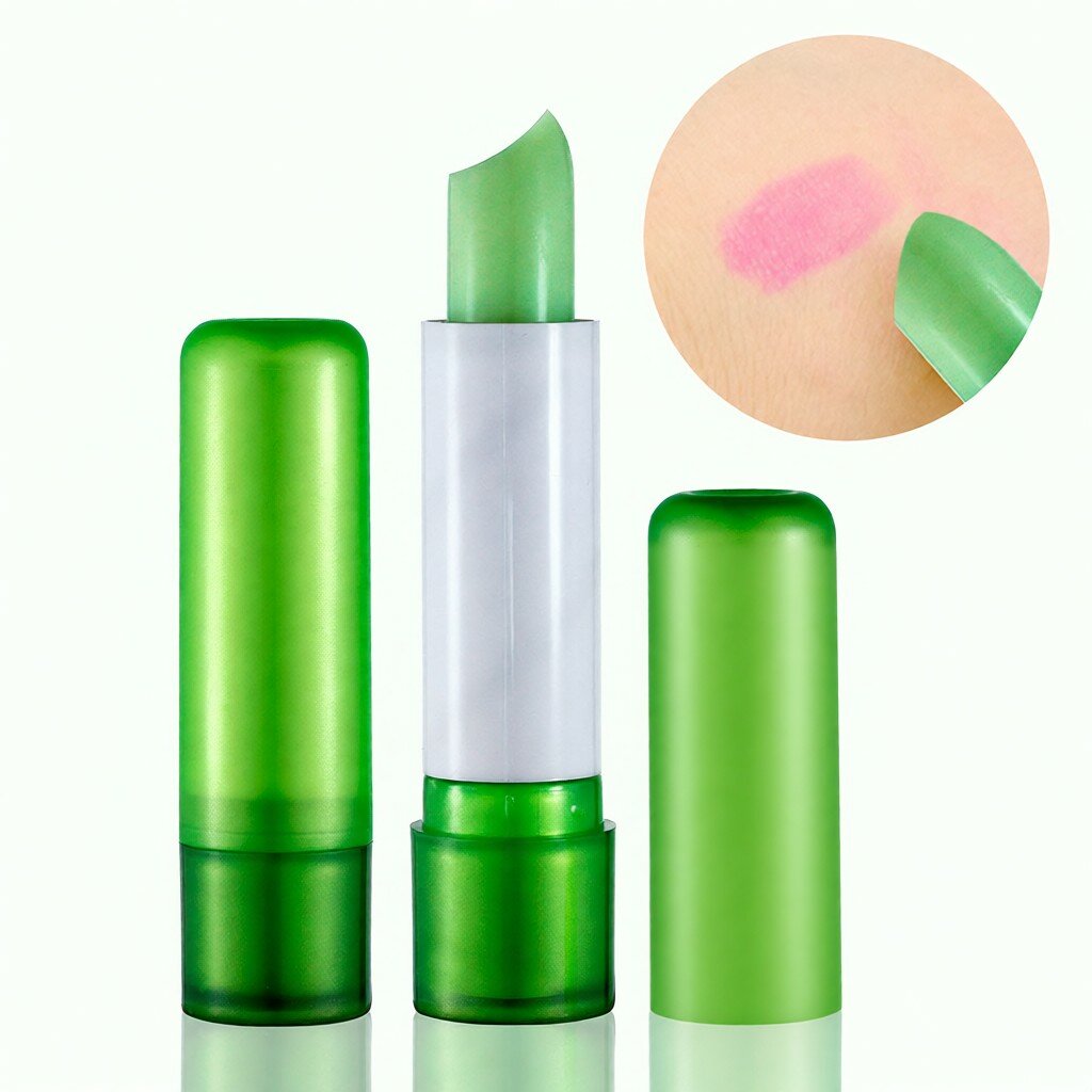 Magic Moisturizing Lip Stick Change Color Lipstick Green Paste Turn Into Pink Jelly Balm Makeup Beauty Gloss Cosmetic, 3.5g, 25g, 28g, 80*20*20mm, 1*Lipstick