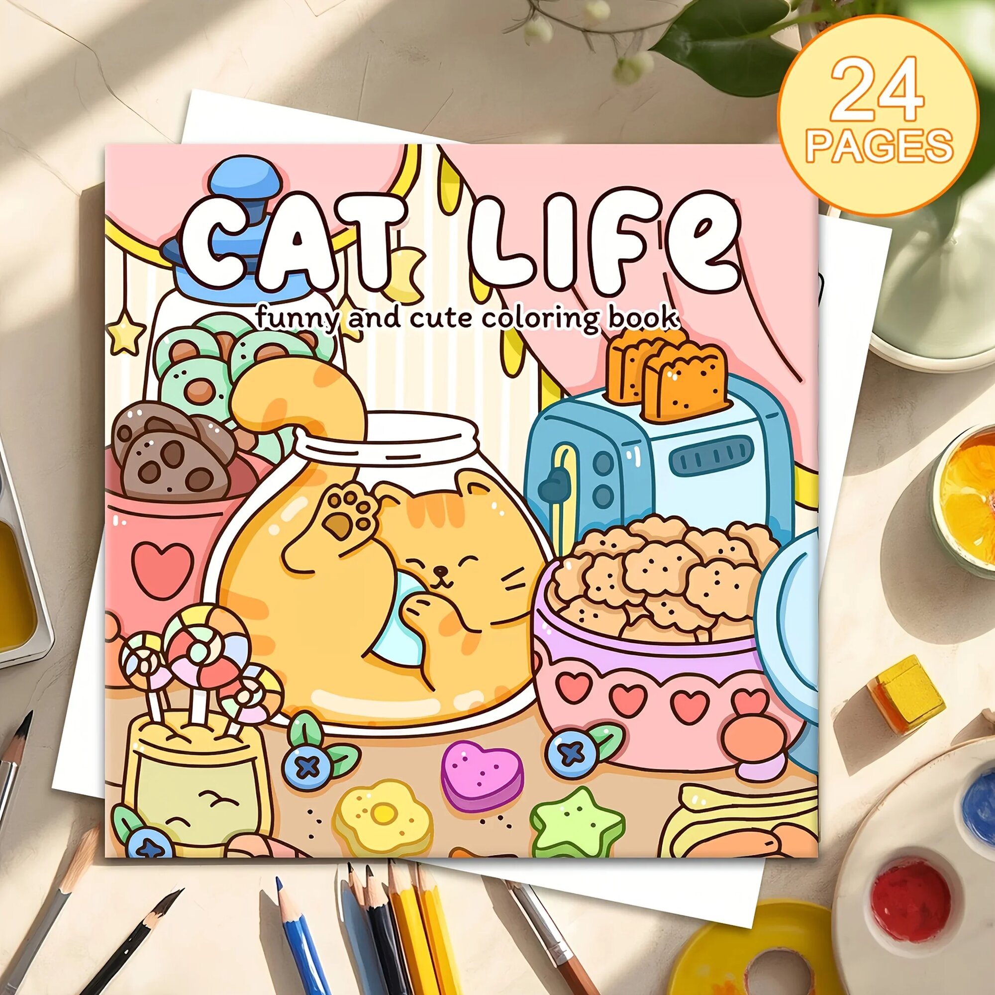 Раскраска для любителей кошек. Милые котята, десерт и сцены чая чая, идеальный творческий паспорт для любителей кошек.