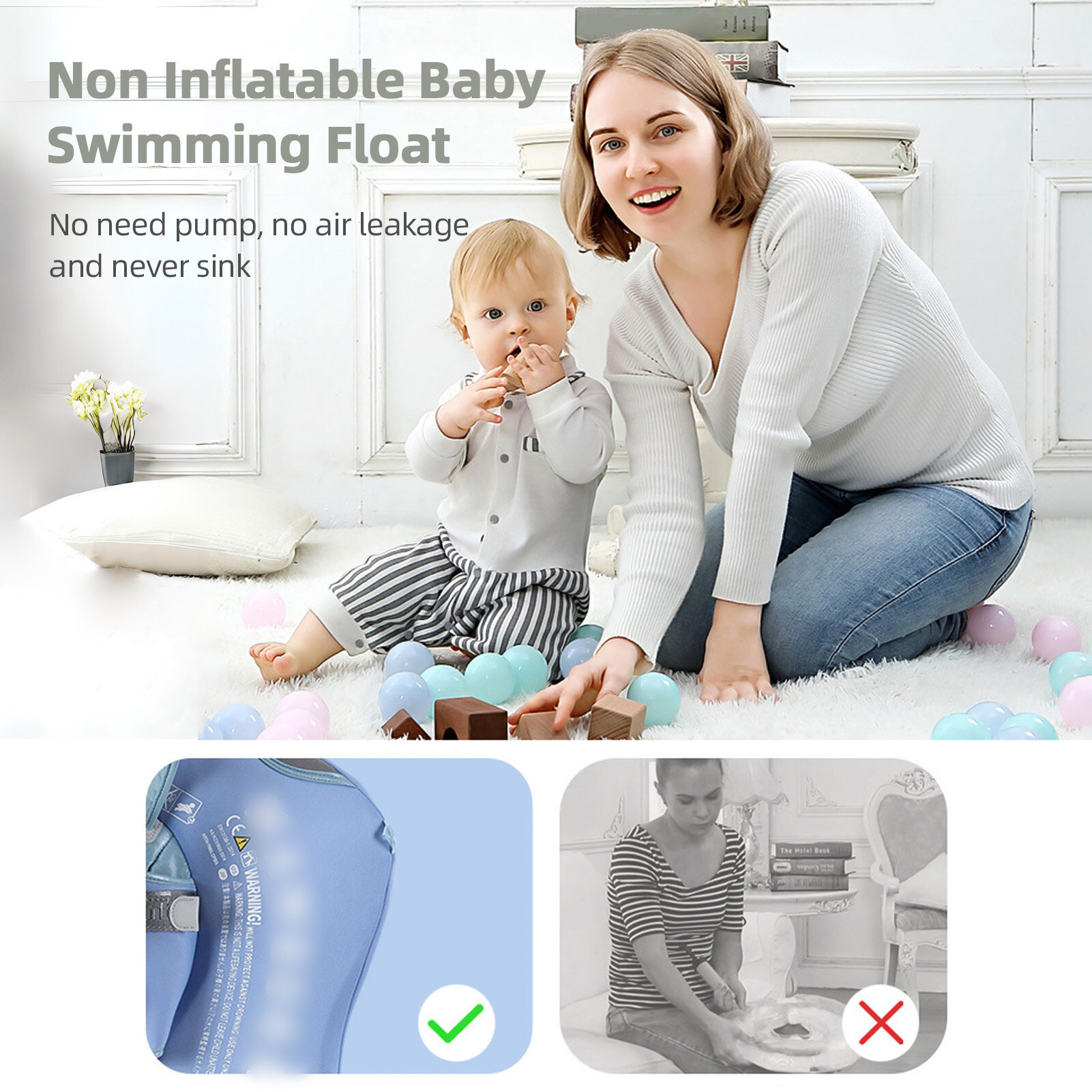 Детский надувной круг Mambobaby для плавания, без насоса, с защитой от солнца, безопасный для малышей 3-24 месяцев