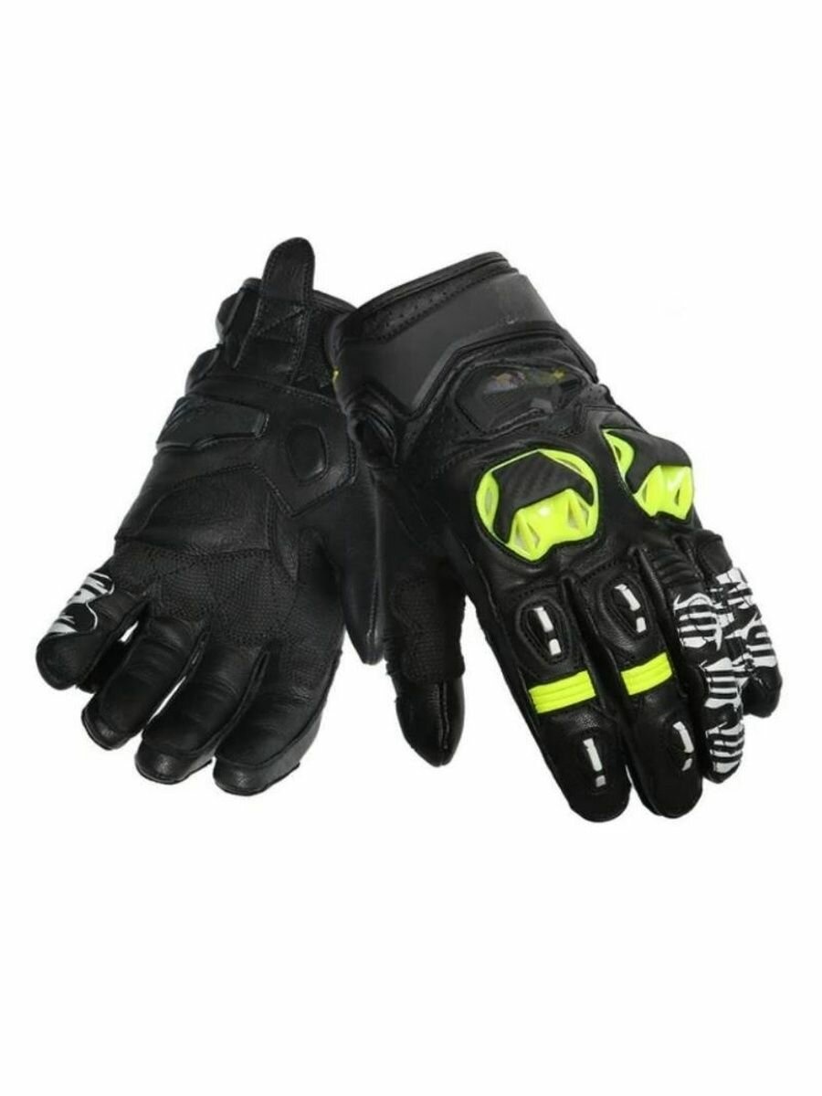 Мотоперчатки кожаные Scout Volcano Черный/Белый/Желтый