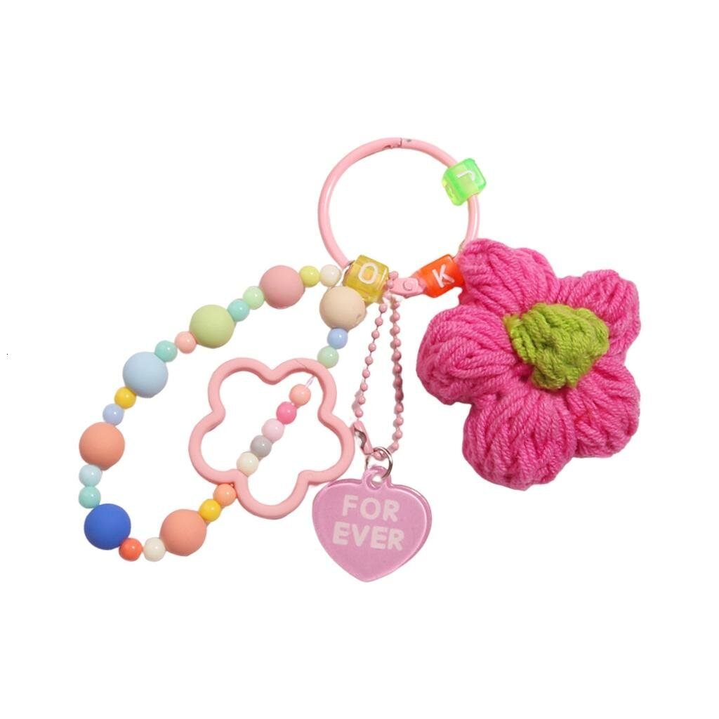 Большой шерстяной брелок для ключей с пятилепестковым цветком-4