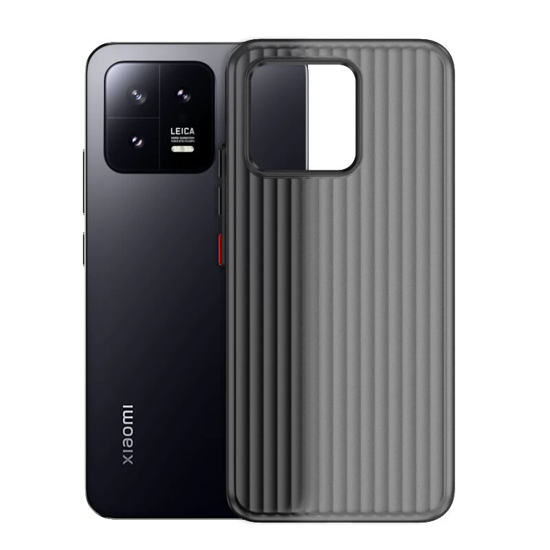 Чехол Xiaomi 14 из корругированного ПК, полупрозрачный черный с ледяным туманом, матовая поверхность с металлическими