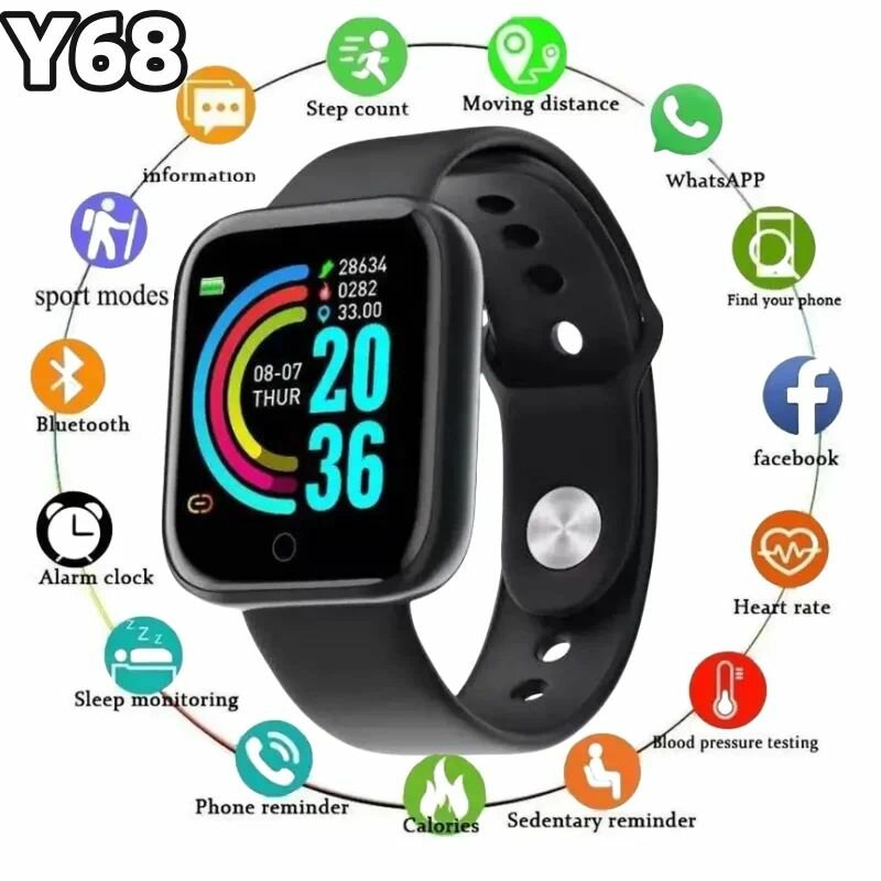 Смарт-часы, Спортивный браслет для фитнеса с Bluetooth, Монитор сердечного ритма и артериального давления, Информационное напоминание, подсчет калорий и пройденных шагов, будильник
