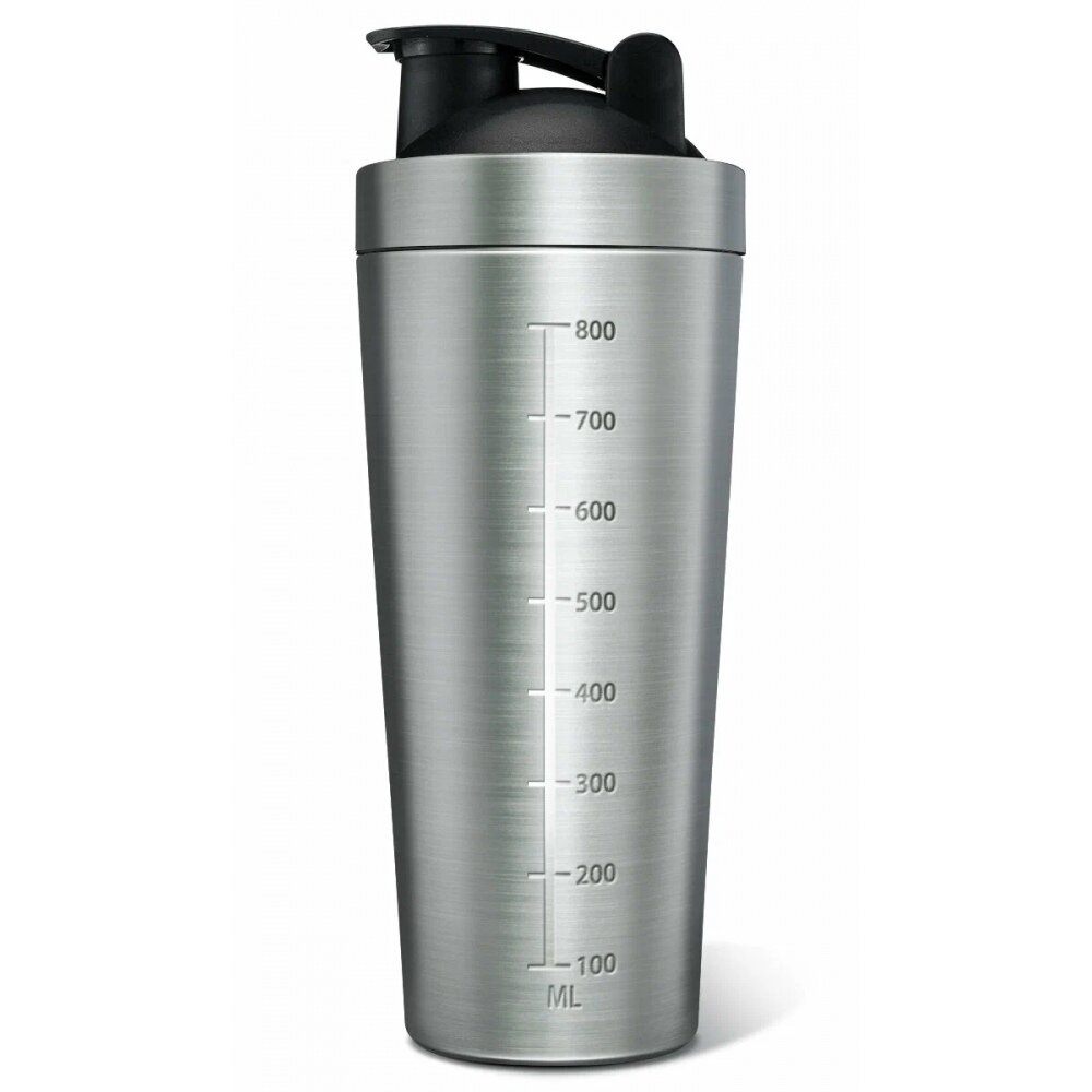 Be First Шейкер металлический с шариком без логотипа TS87-NL, 800 мл, Цвет Metallic-Black / Металлический-Черный