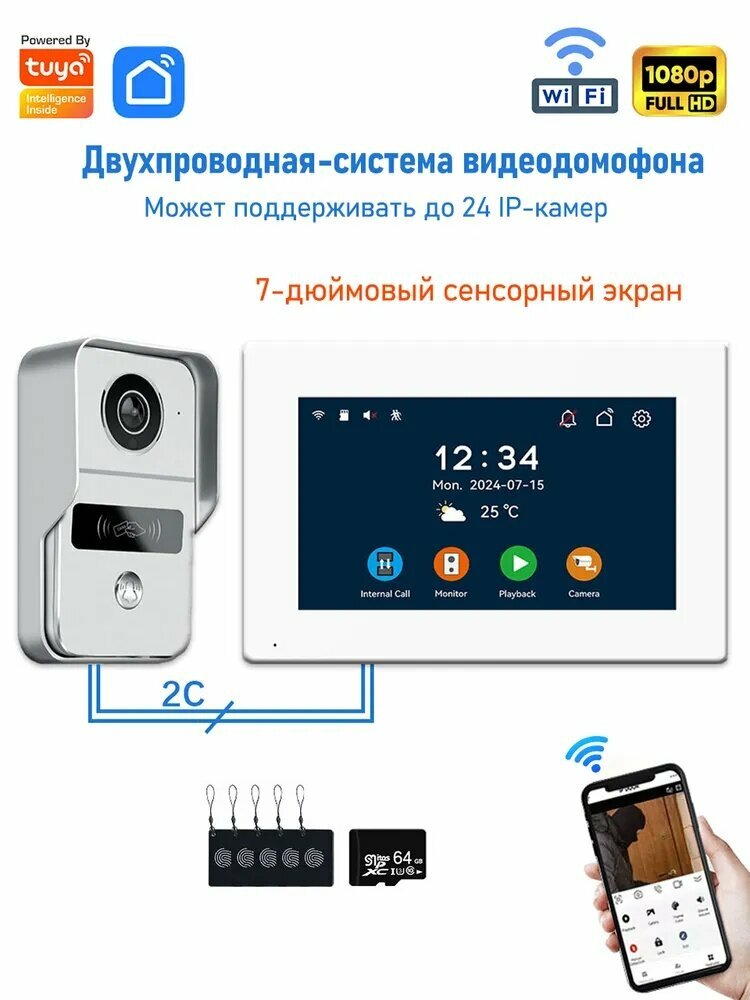 2-проводной домофон Wi-fi с поддержкой видеодомофона, IP-камера для домашнего домофона