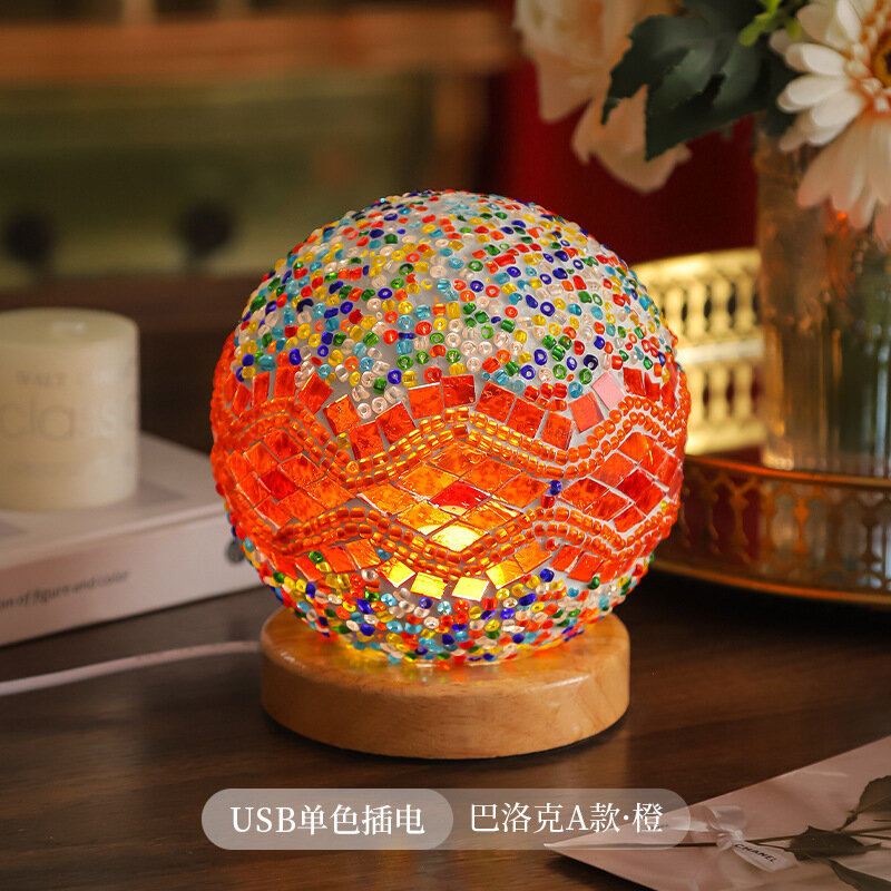 Кросс-бордерная мозаичная ночная лампа в стиле барокко, романтическая и свободная бохо, креативная ночная лампа, стеклянная декоративная настольная лампа