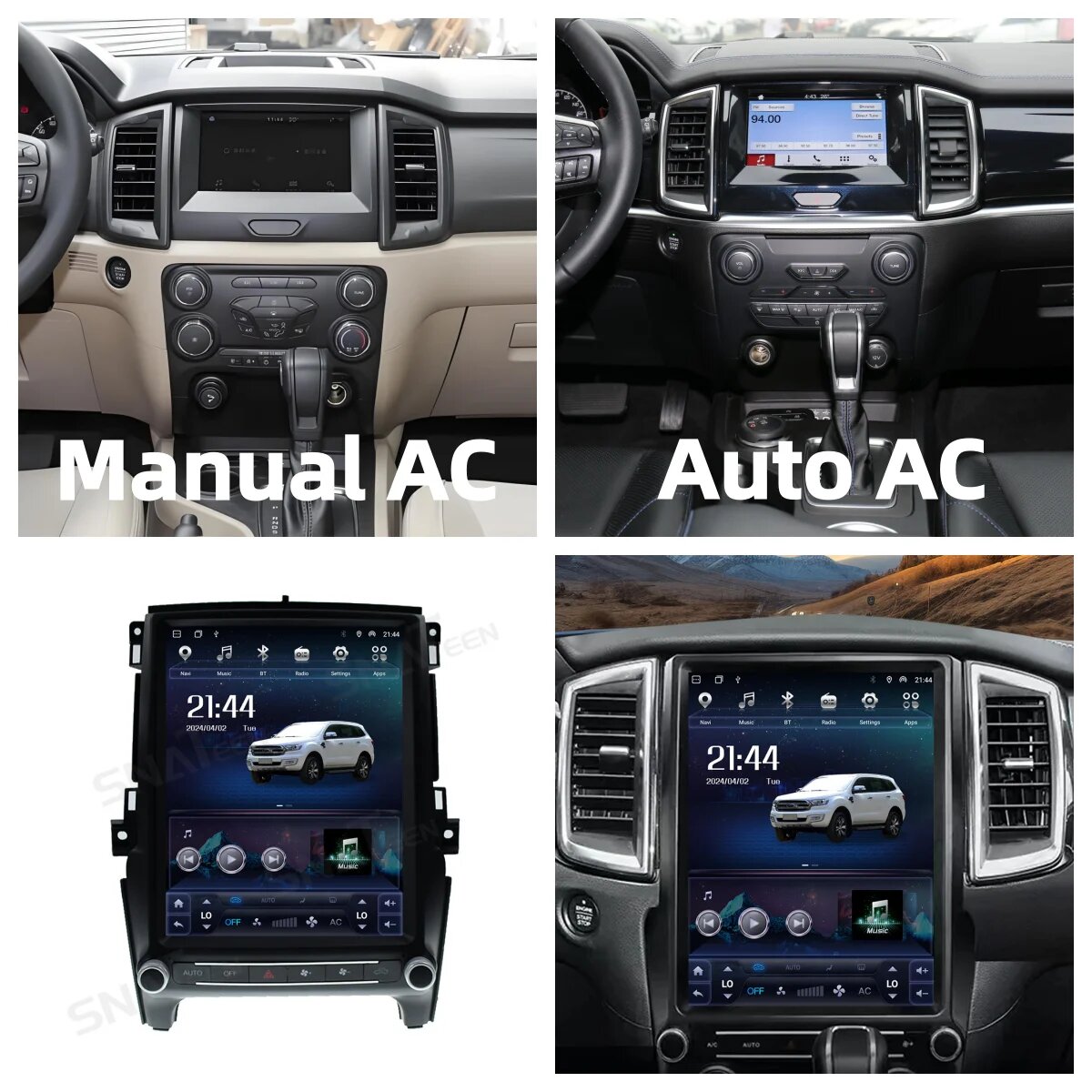 12.1-дюймовая автомагнитола на Android 14.0 для Ford Ranger Everest 2016-2021, экран в стиле Tesla, GPS-навигация, мультимедийный проигрыватель, HD-магнитола 4-64G Carplay