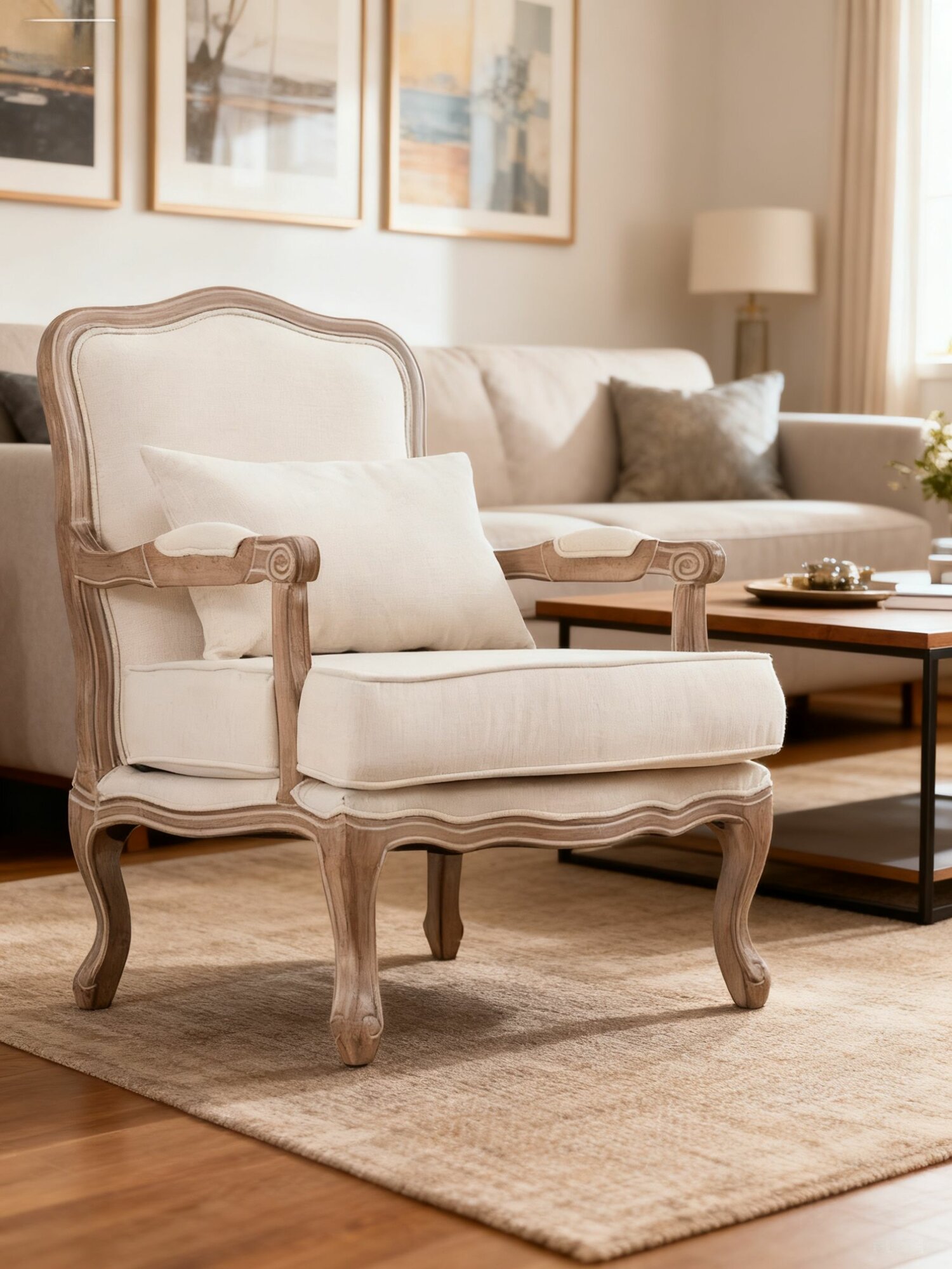 Кресло ASDF, рустикальный стиль, массив дерева, лен, с подлокотниками