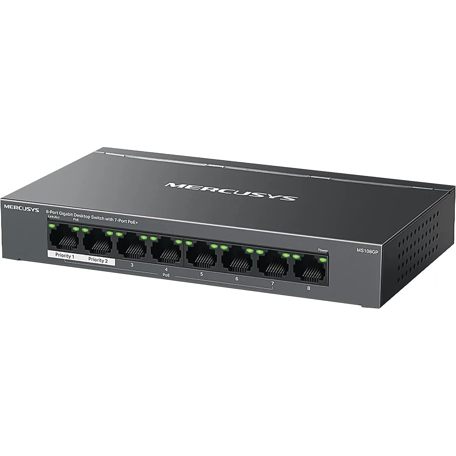 Коммутатор Mercusys MS108GP (L2) 8x1Гбит/с 7PoE+ 65W неуправляемый