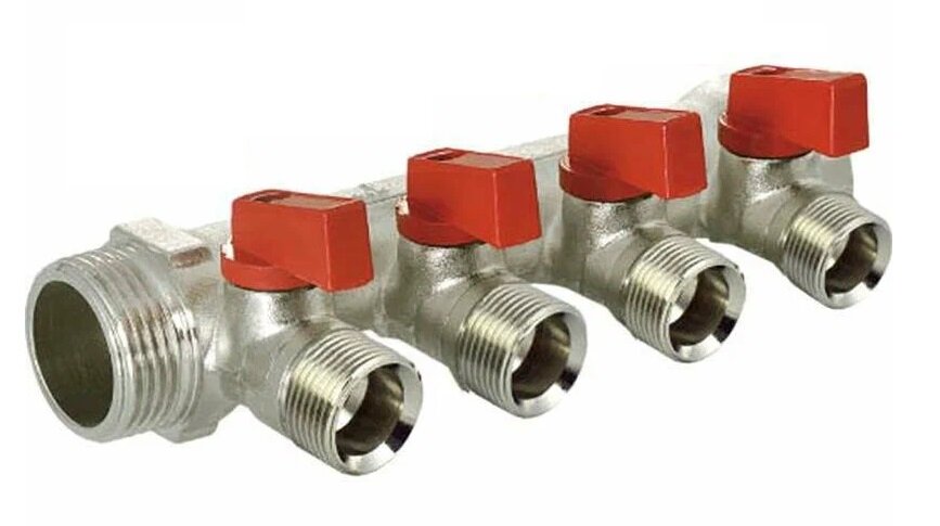 Фитинг гребенка - коллектор 1 4 выхода цанга 16 и кранами TIM 200-1-16 (Россия)