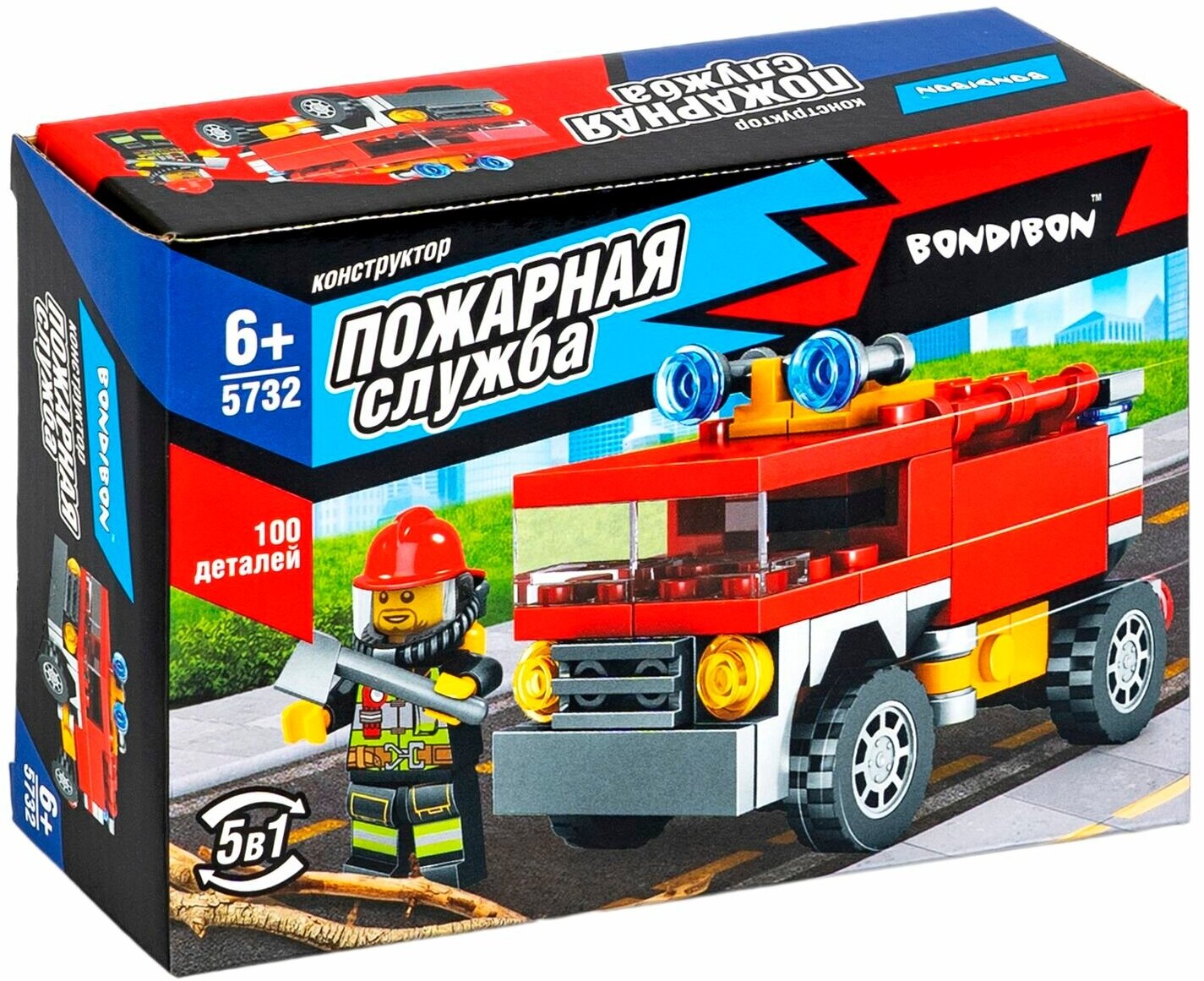 Конструктор Bondibon, Пожарная Служба, Пожарная машина, 100 деталей (ВВ5732)