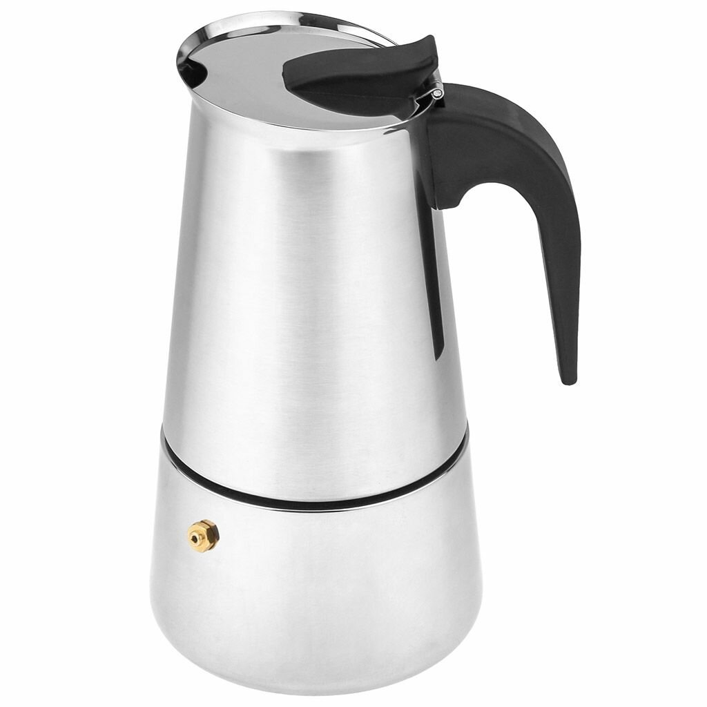 Коферка КНР из нержавеющей стали, гейзерная, на 9 чашек, 570 мл, диаметр 11 см, высота 22 см, бакелитовая ручка, подарочная коробка (900)