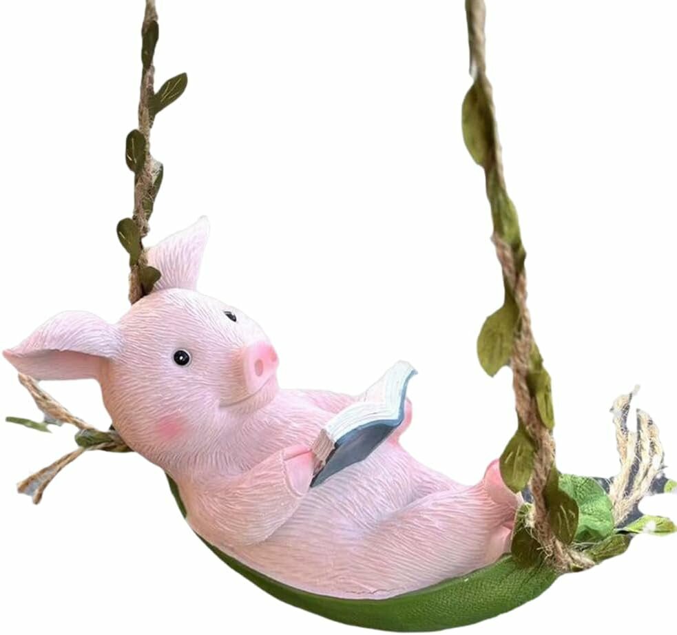 HAQI Садовый декор: Качающаяся свинка из смолы для сада, двора, беседки или забора - Забавный подарок для украшения интерьера и экстерьра