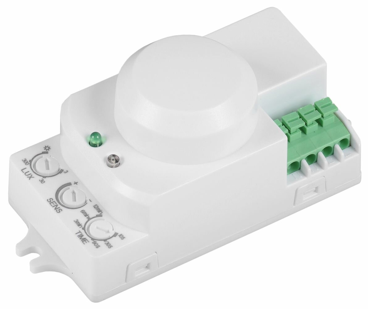 Датчик движения IEK ДД-МВ 201, белый, максимальная коммутируемая нагрузка 1200 Вт, угол обзора 360 градусов, дальность обнаружения 8 м, IP20