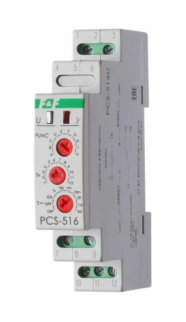 Реле времени Евроавтоматика F&F PCS-516U, 8А, 12-264В AC DC, 1 переключатель, IP20