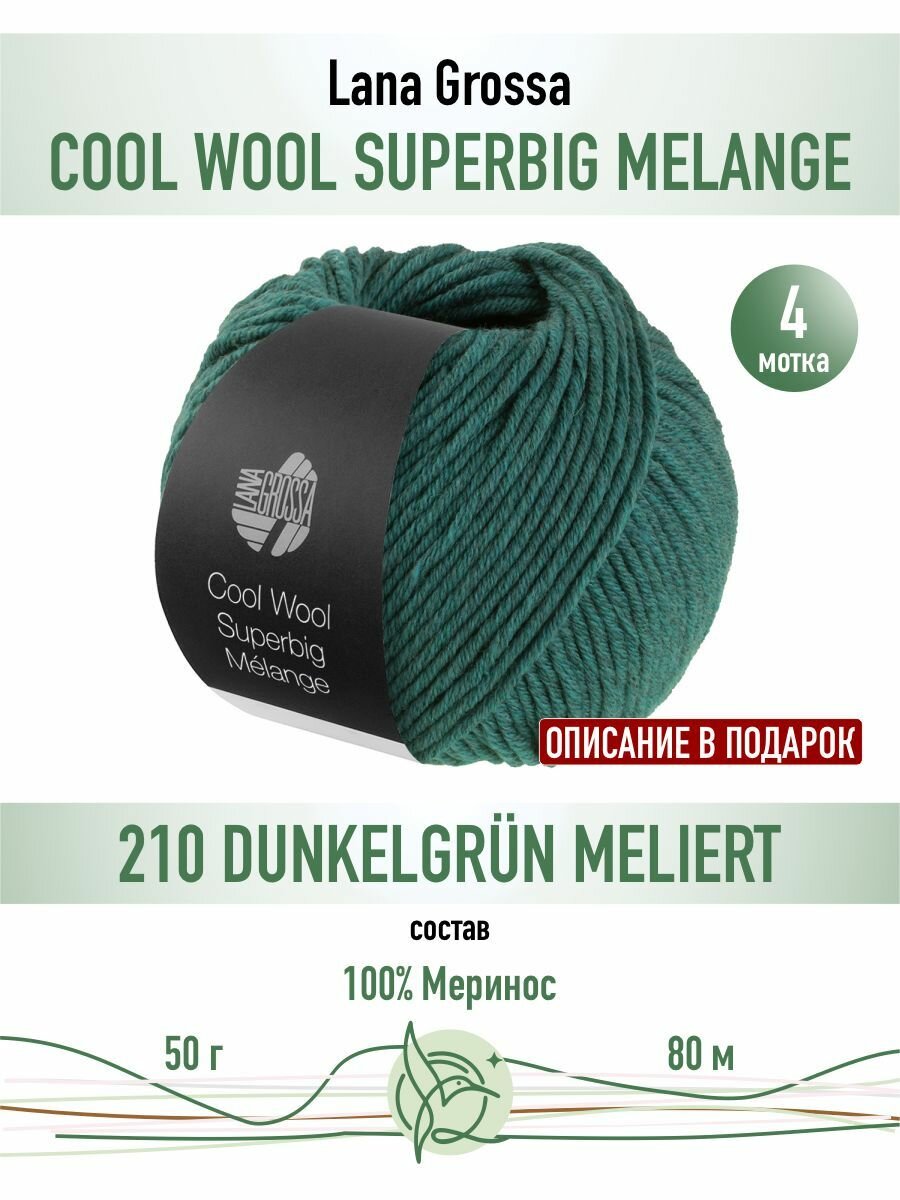 Пряжа для вязания Lana Grossa Cool Wool Superbig Melange (210) 4 мотка по 50 г/80 м
