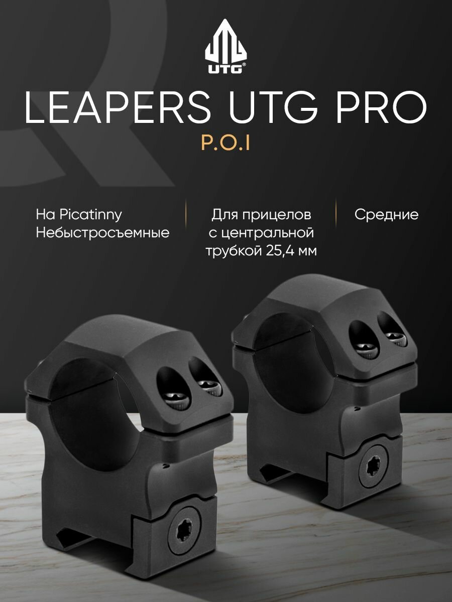 Кольца для прицела UTG PRO 25,4 мм на Picatinny, средние h15 мм