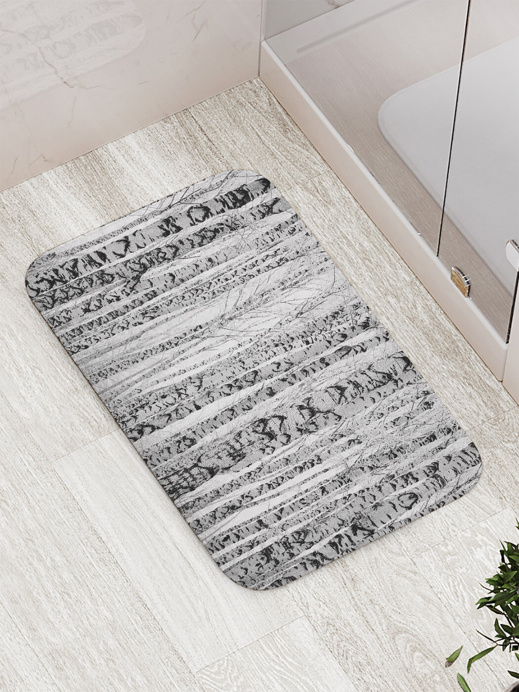 Коврик для ванной комнаты, туалета "Березовое ограждение" противоскользящий, 52х77 см, JoyArty