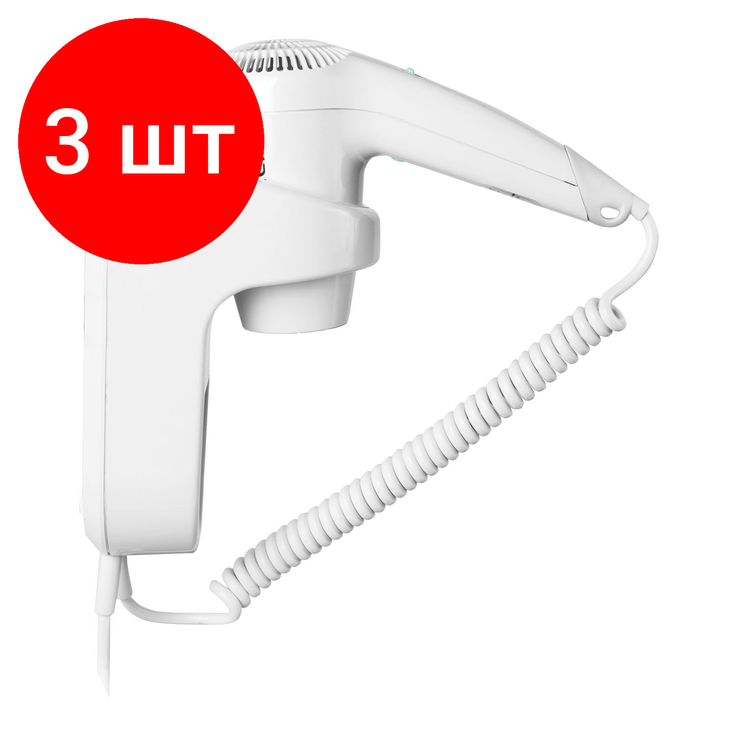 Комплект 3 шт, Фен для волос настенный SONNEN HD-1288D, 1200 Вт, пластиковый корпус, 4 скорости, белый, 604197