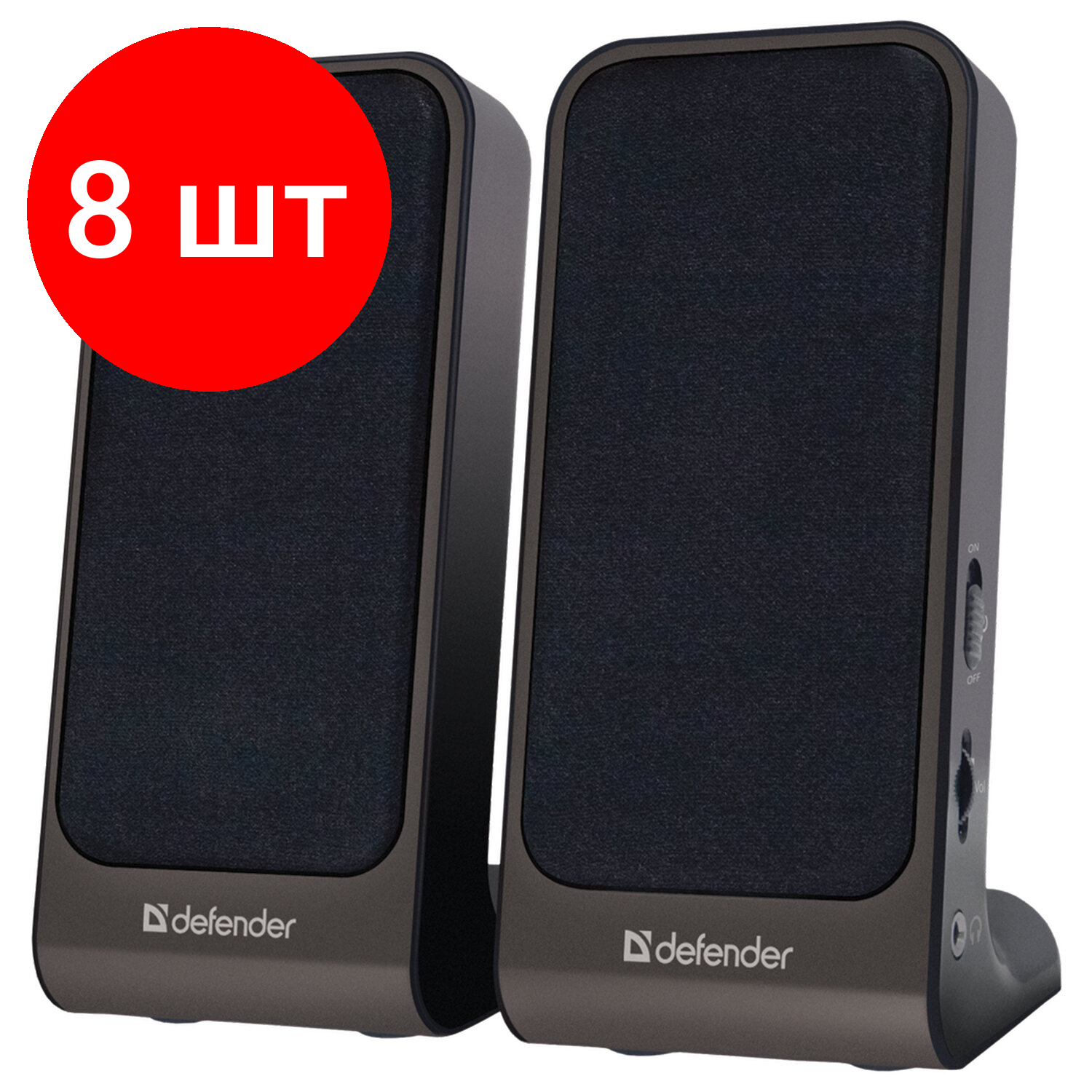 Комплект 8 шт, Колонки компьютерные DEFENDER SPK-225, 2.0, 4 Вт, пластик, черные, 65220