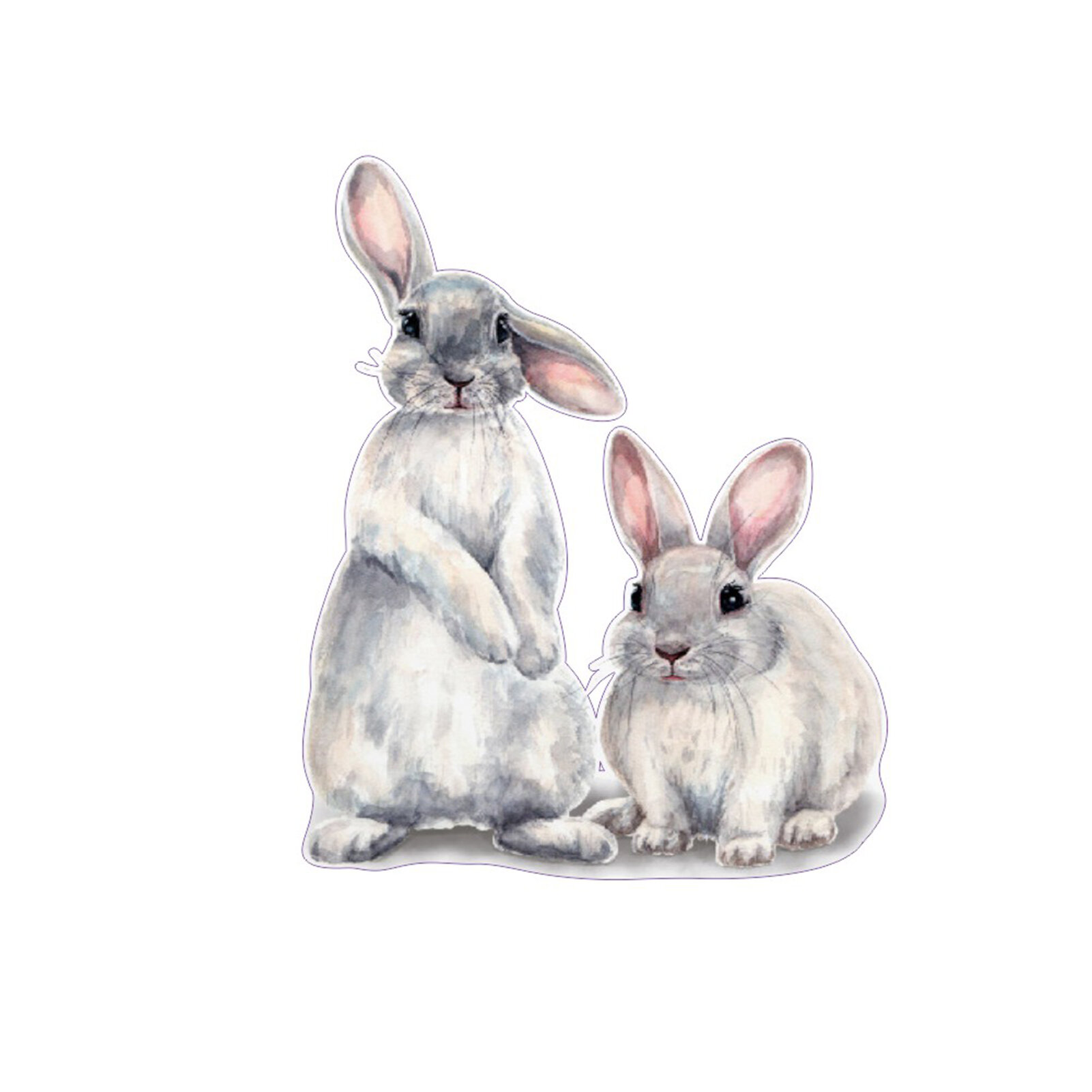 1PCS Two Bunnies Rabbits 3D Removable Wall Home Decor Car Body Vinyl Large Size 15.4*11.8in Grey 39*30*7cm 25g/0.9oz