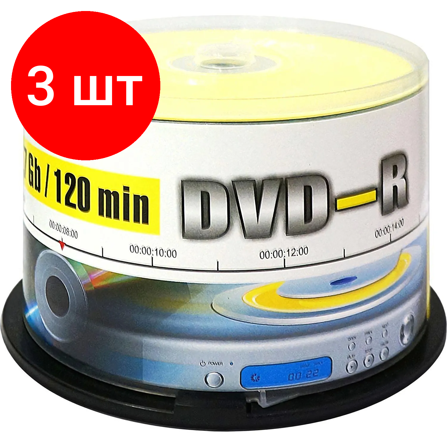 Комплект 3 упаковок, Носители информации DVD-R, 16x, Mirex, Cake/50, UL130003A1B