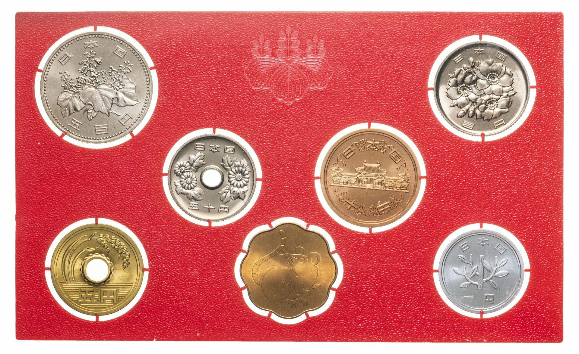 Япония - годовой набор 1996 1, 5, 10, 50, 100, 500 йен + жетон "Год Крысы" UNC Блистер, Никель