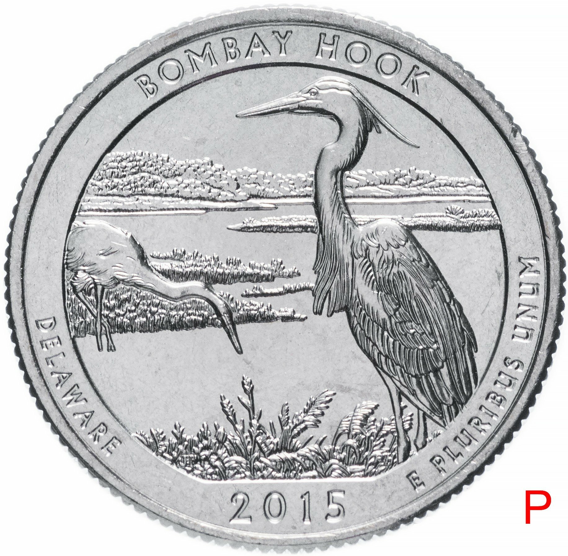 США 1/4 доллара 25 центов, квотер 2015 P — "Национальный заповедник Бомбей-Хук" 29-й парк, Медь, покрытая медно-никелевым сплавом 900, в сохранности UNC