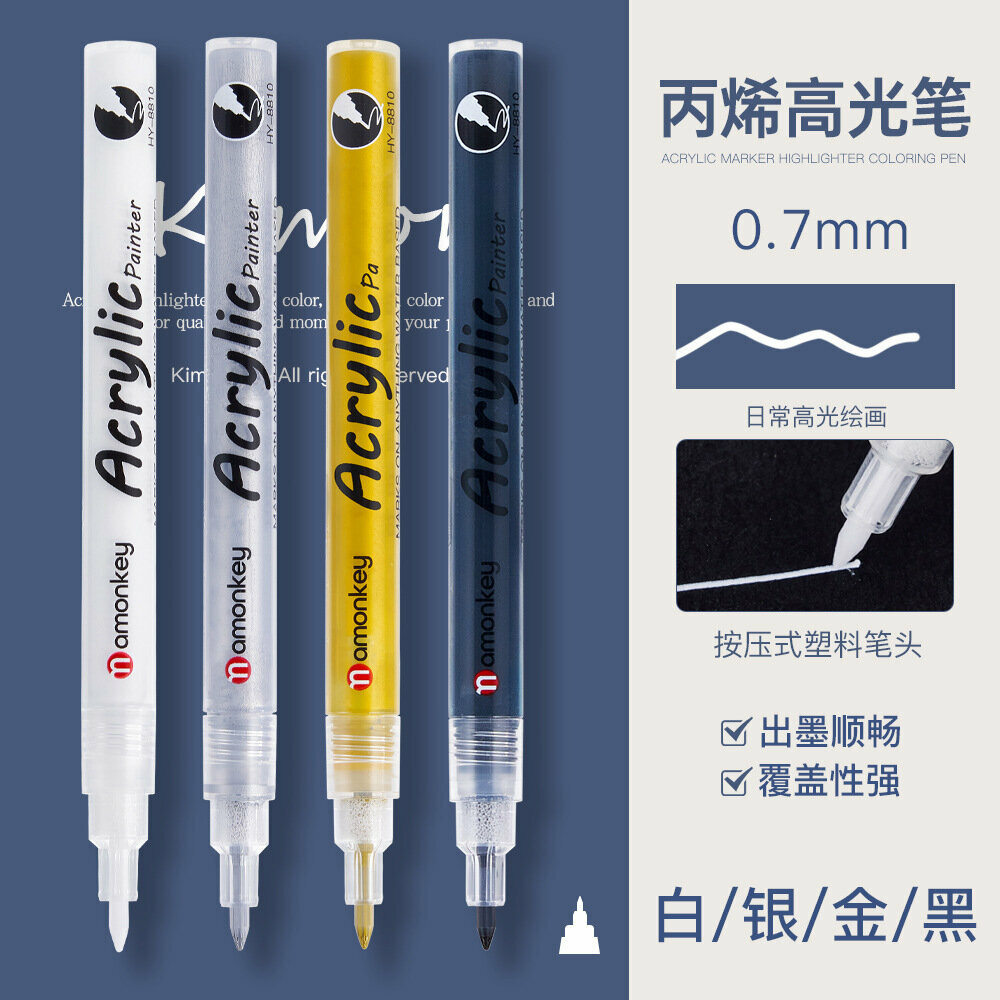 Белый акриловый маркер с двойным наконечником, водонепроницаемый, для белой линии, тонкий маркер для черной бумаги, граффити, белый маркер
