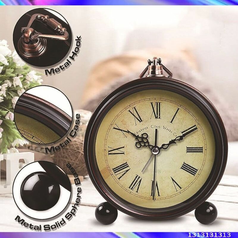 Будильник настольный с эксклюзивным корпусом из металла и римскими цифрами
